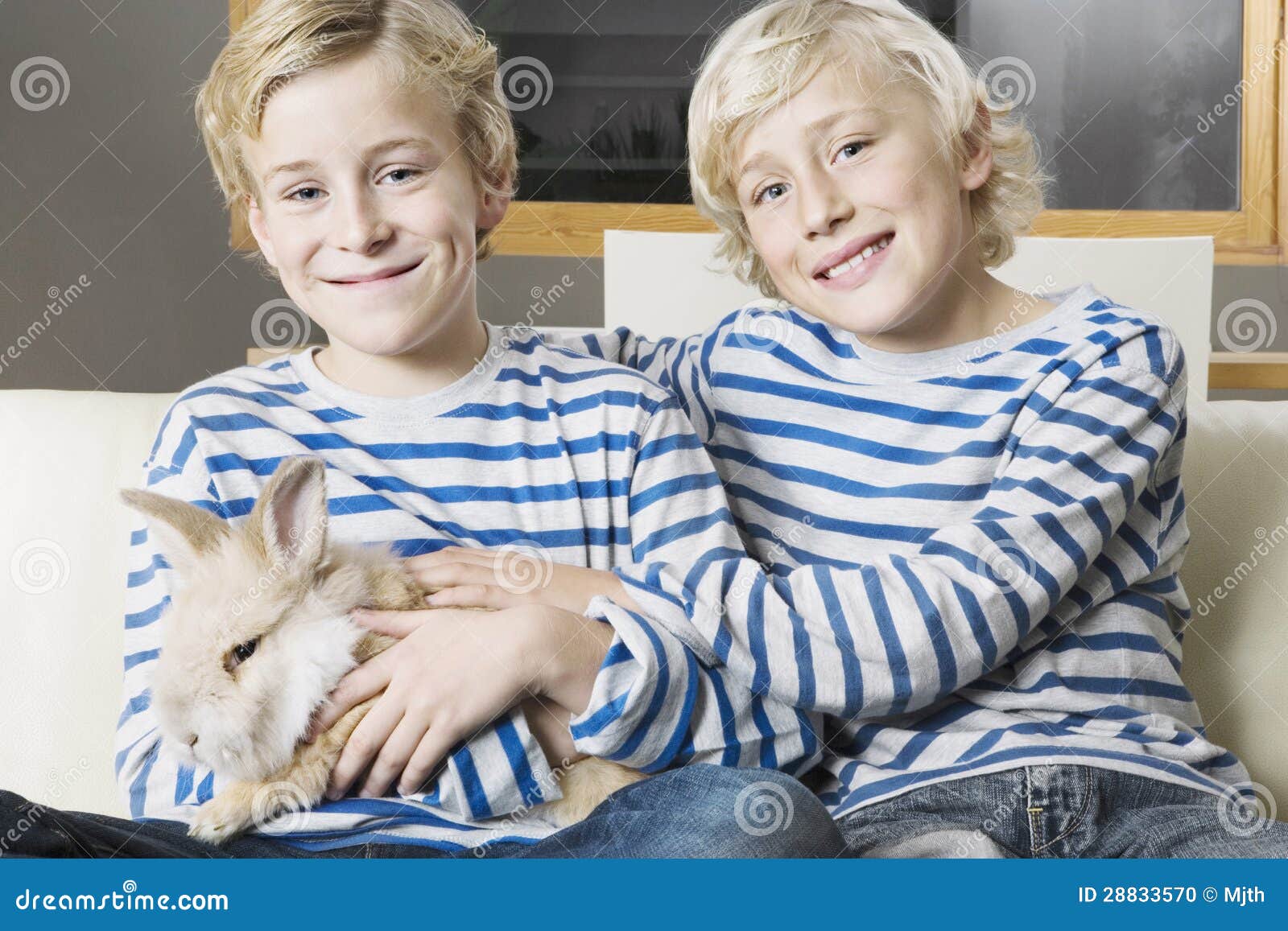 Kids with Rabbit at Home stock photo. Image of blond - 28833570