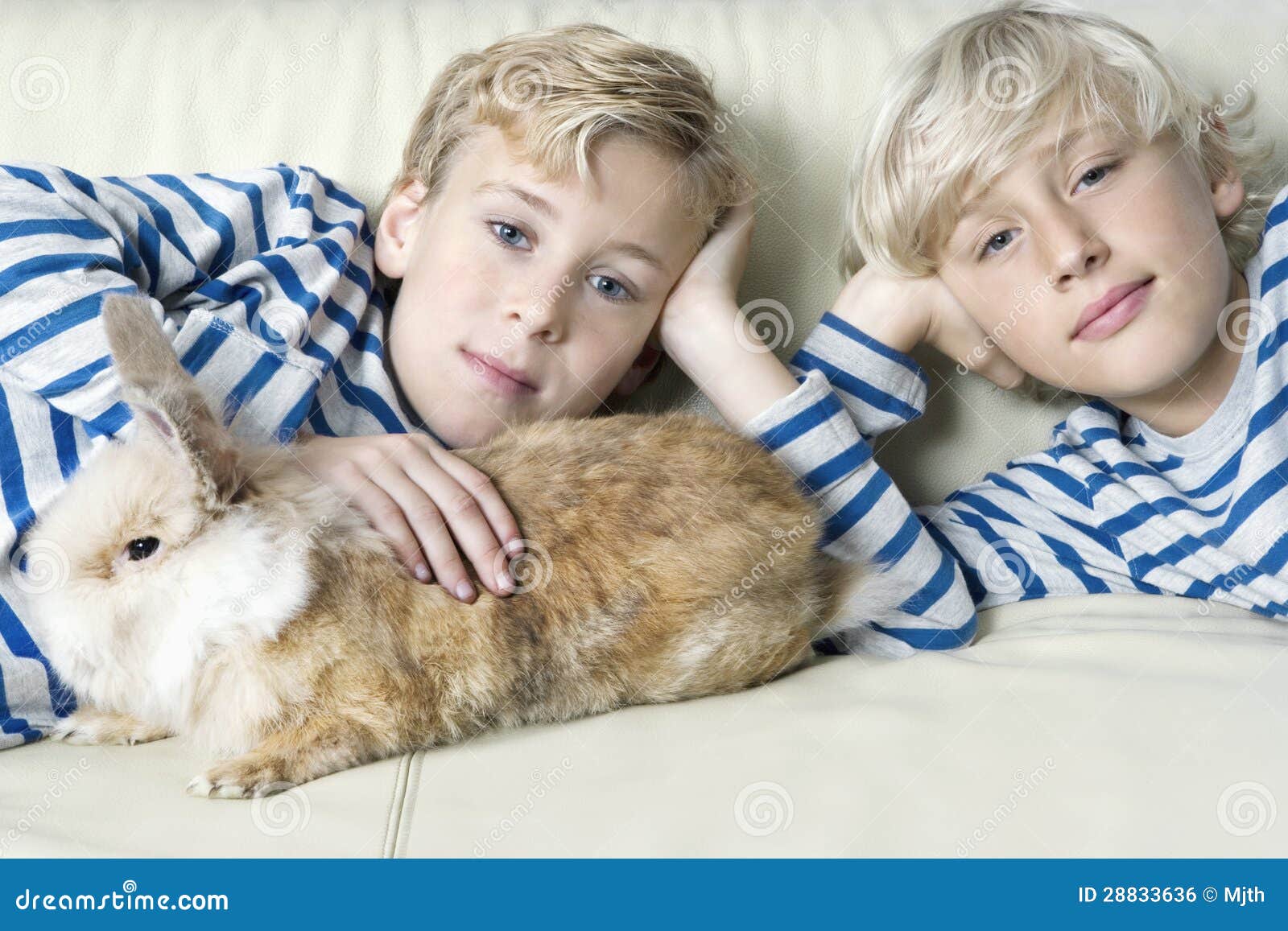 Kids with Rabbit at Home stock photo. Image of blue, interior - 28833636