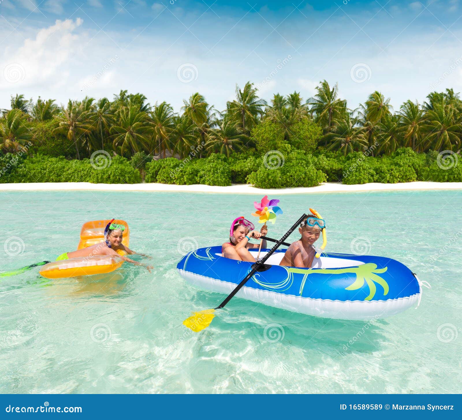 Kids in a raft stock image. Image of girl, play, male - 16589589