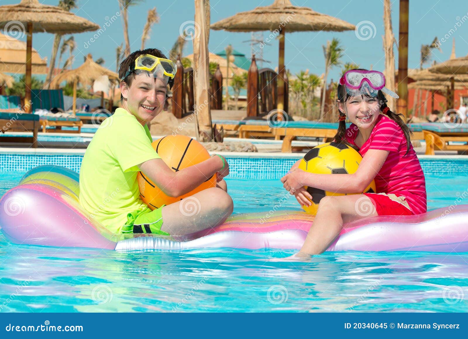 Kids on raft in pool stock image. Image of water, kids - 20340645