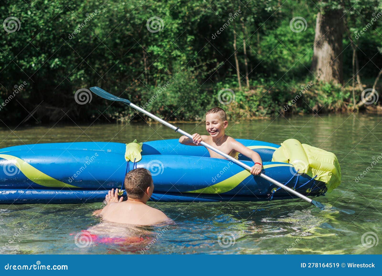 Kids Rafting on the River during a Summer Day. Stock Image - Image of ...