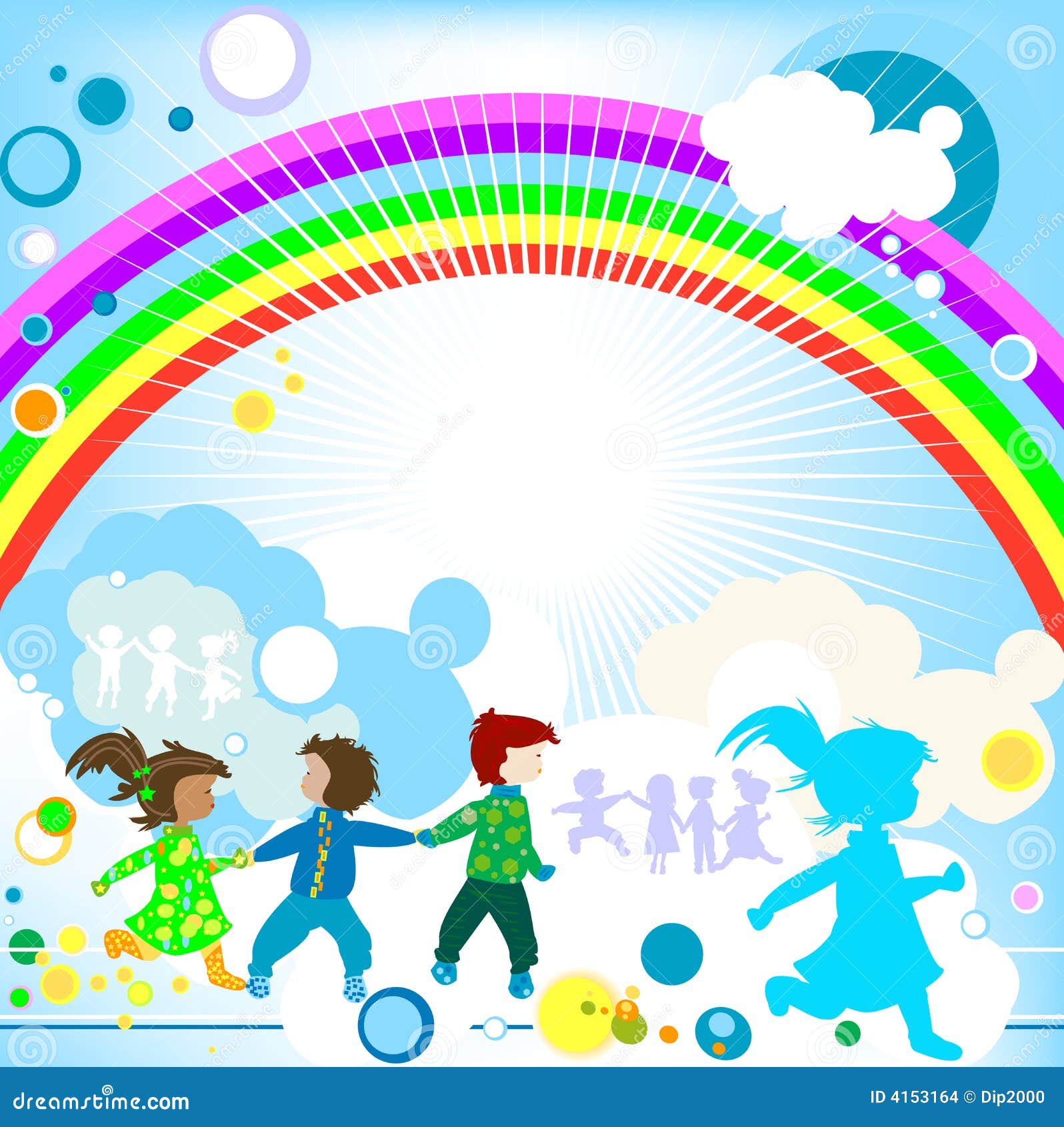 Kids and rainbow stock vector. Illustration of children - 4153164