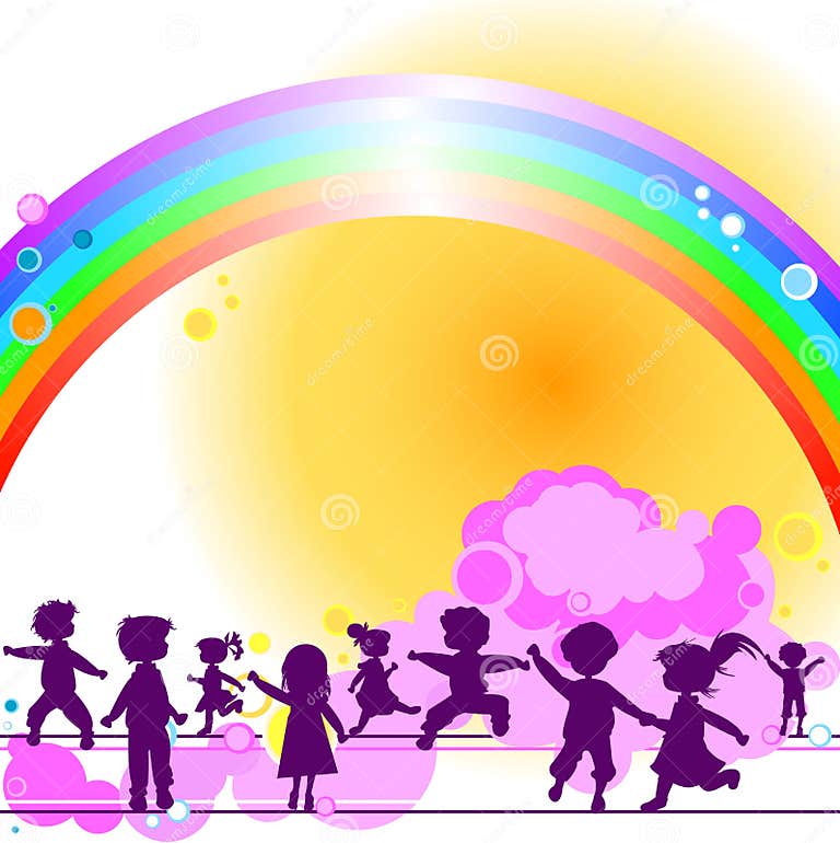 Kids and rainbow stock vector. Illustration of happy, rainbow - 4290393