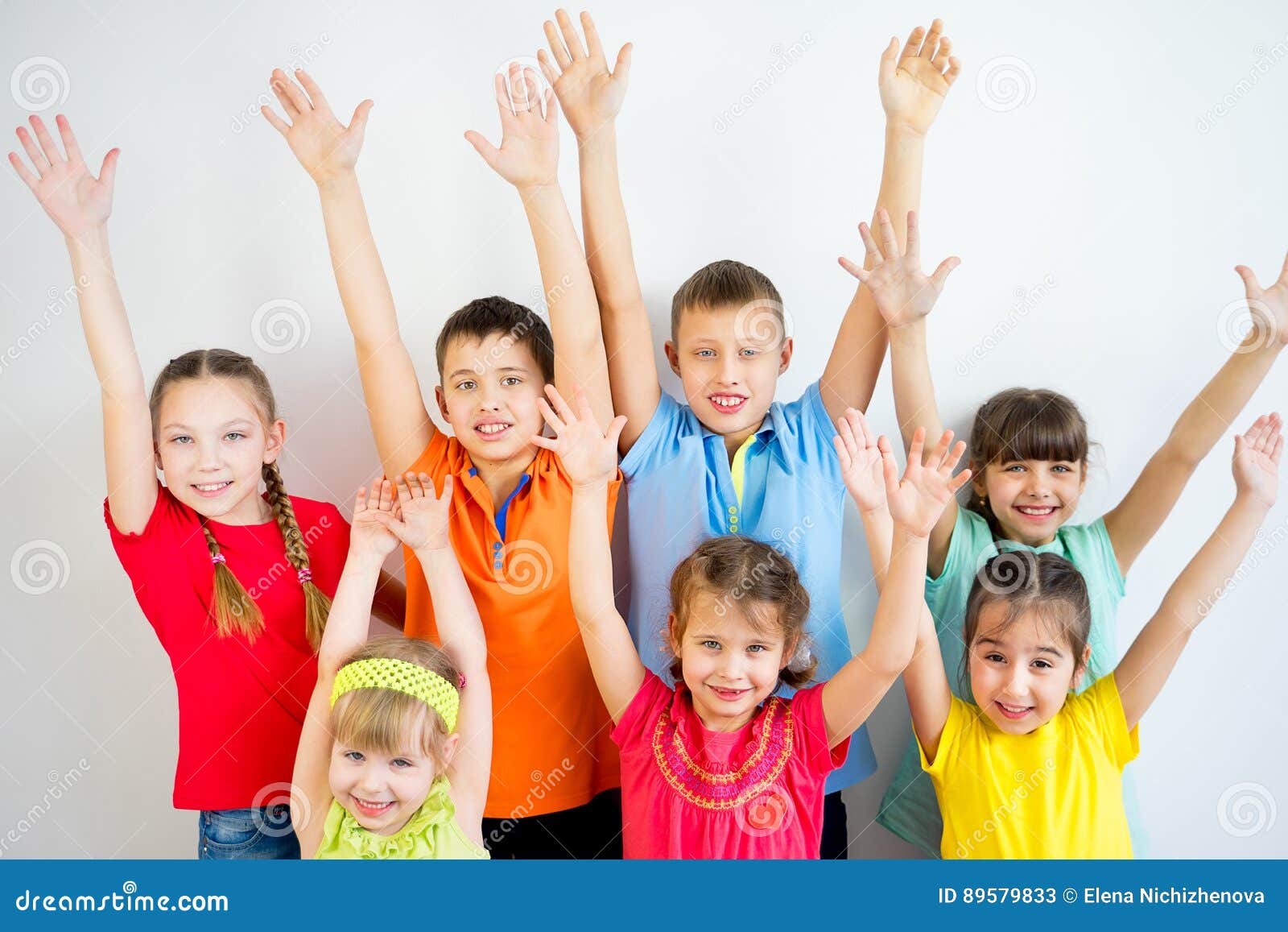 Kids raising hands stock image. Image of schoolgirl, class - 89579833