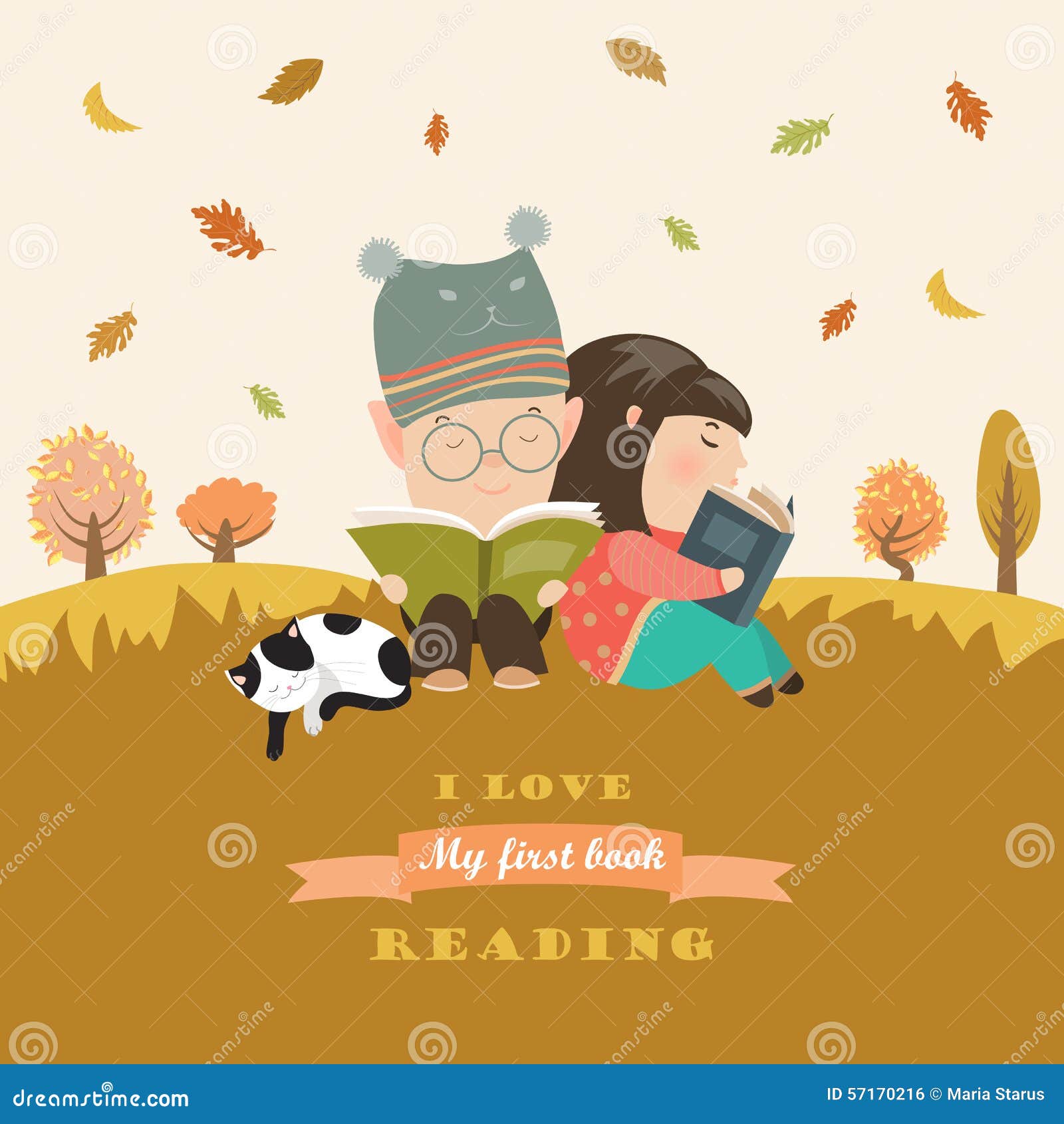 Kids Reading Book at Autumn Meadow Stock Vector - Illustration of ... Kids Reading Book at Autumn Meadow Stock Vector - Illustration of ...