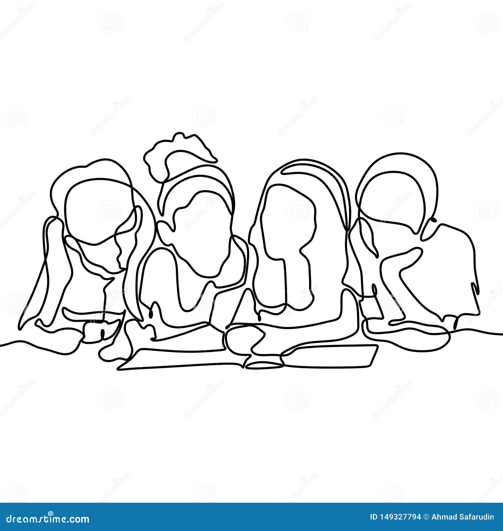 Kids Reading Book Continuous Line Drawing Stock Vector - Illustration ...
