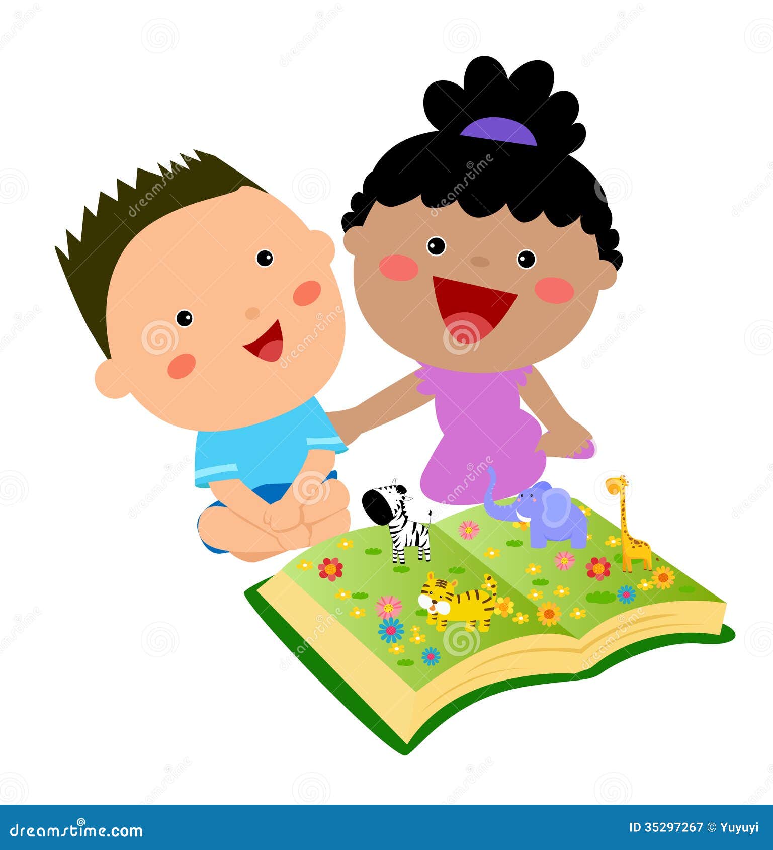 Kids reading book stock vector. Illustration of child - 35297267