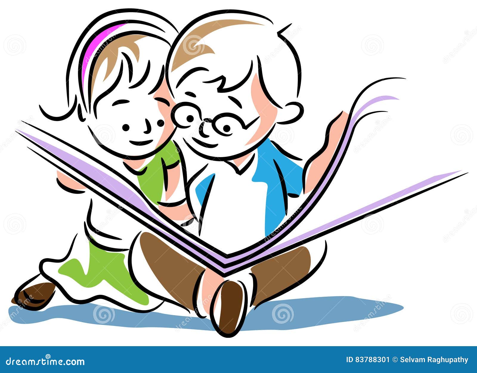 Kids reading a book stock vector. Illustration of imagenn - 83788301