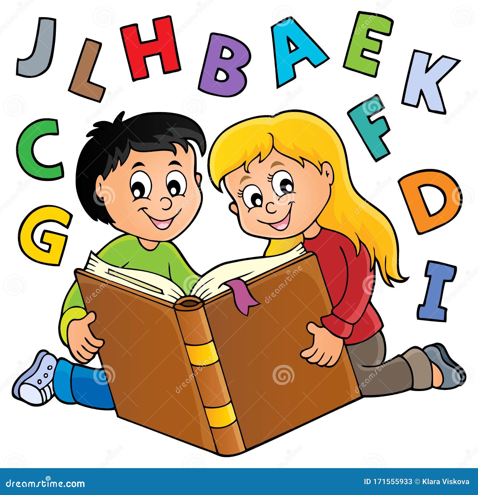 Kids reading book theme 2 stock vector. Illustration of happy - 171555933