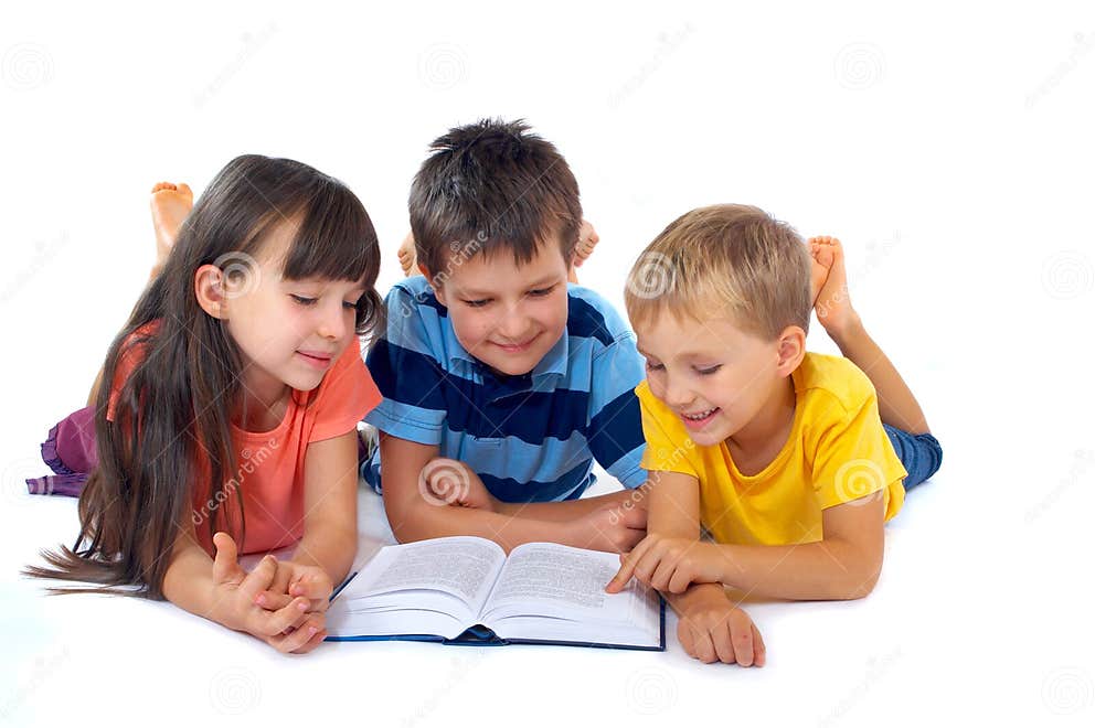 Kids reading book together stock photo. Image of brother - 3225986