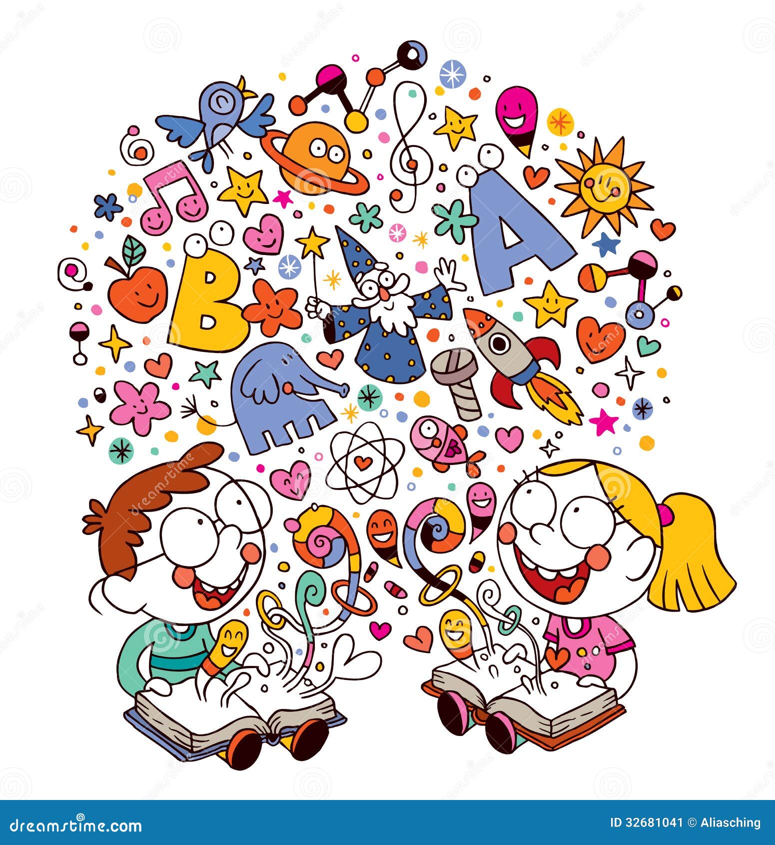 Kids reading books stock vector. Illustration of books - 32681041