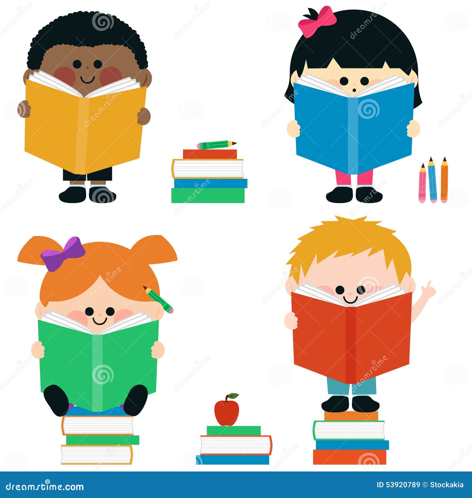 Group of Children Reading Books. Vector Illustration Stock Vector ...