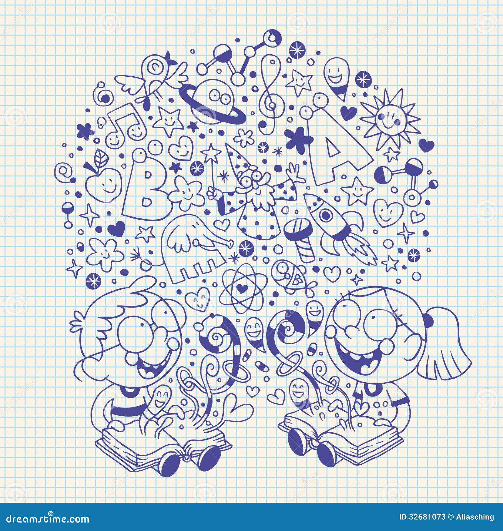 Kids Reading Books Note Book Paper Illustration Stock Vector ...