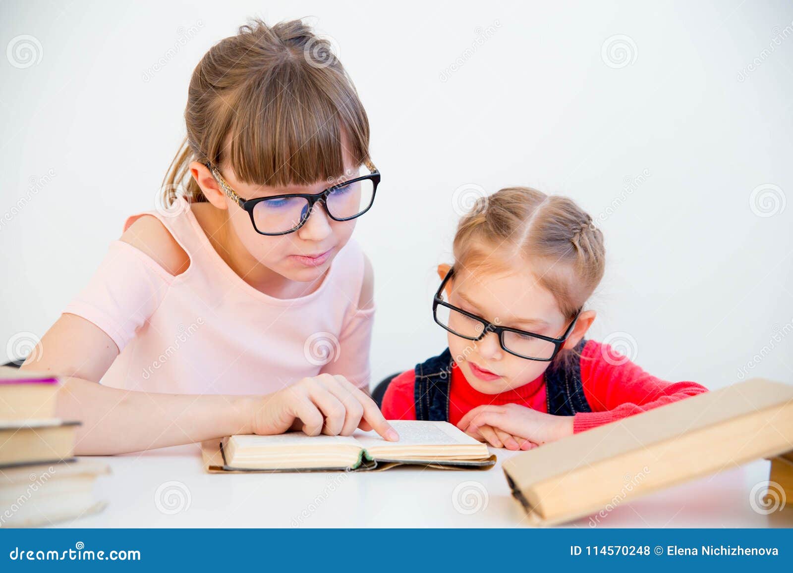 Kids reading books stock photo. Image of school, people - 114570248