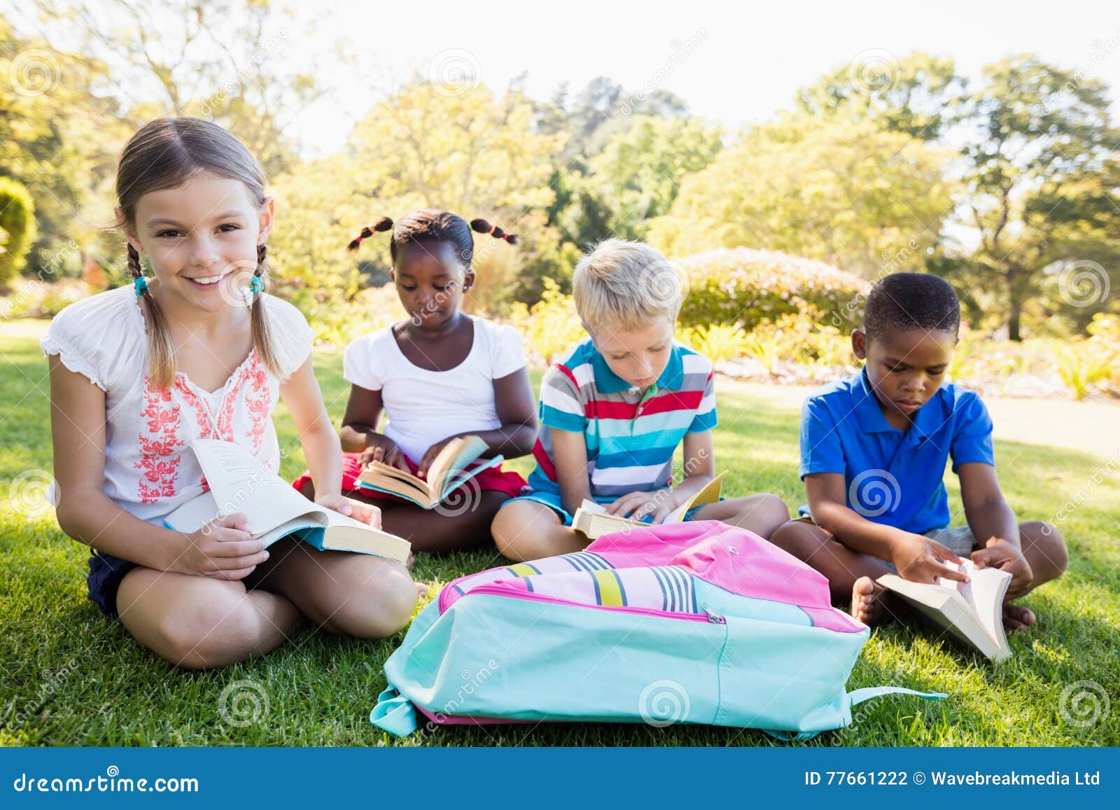 Kids Reading Books during a Sunny Day Stock Photo - Image of ...