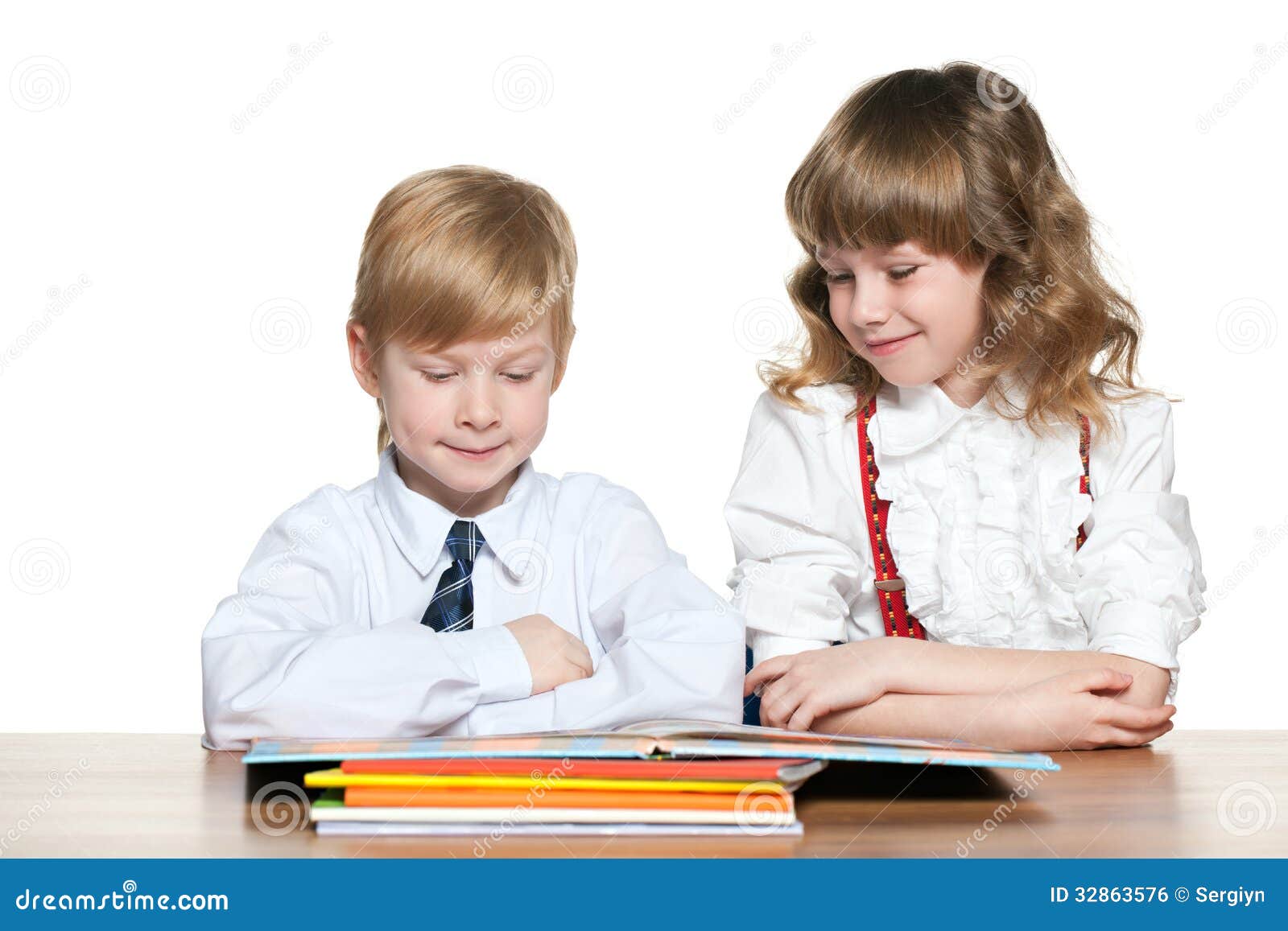 Kids are Reading at the Desk Stock Photo - Image of class, adorable ...