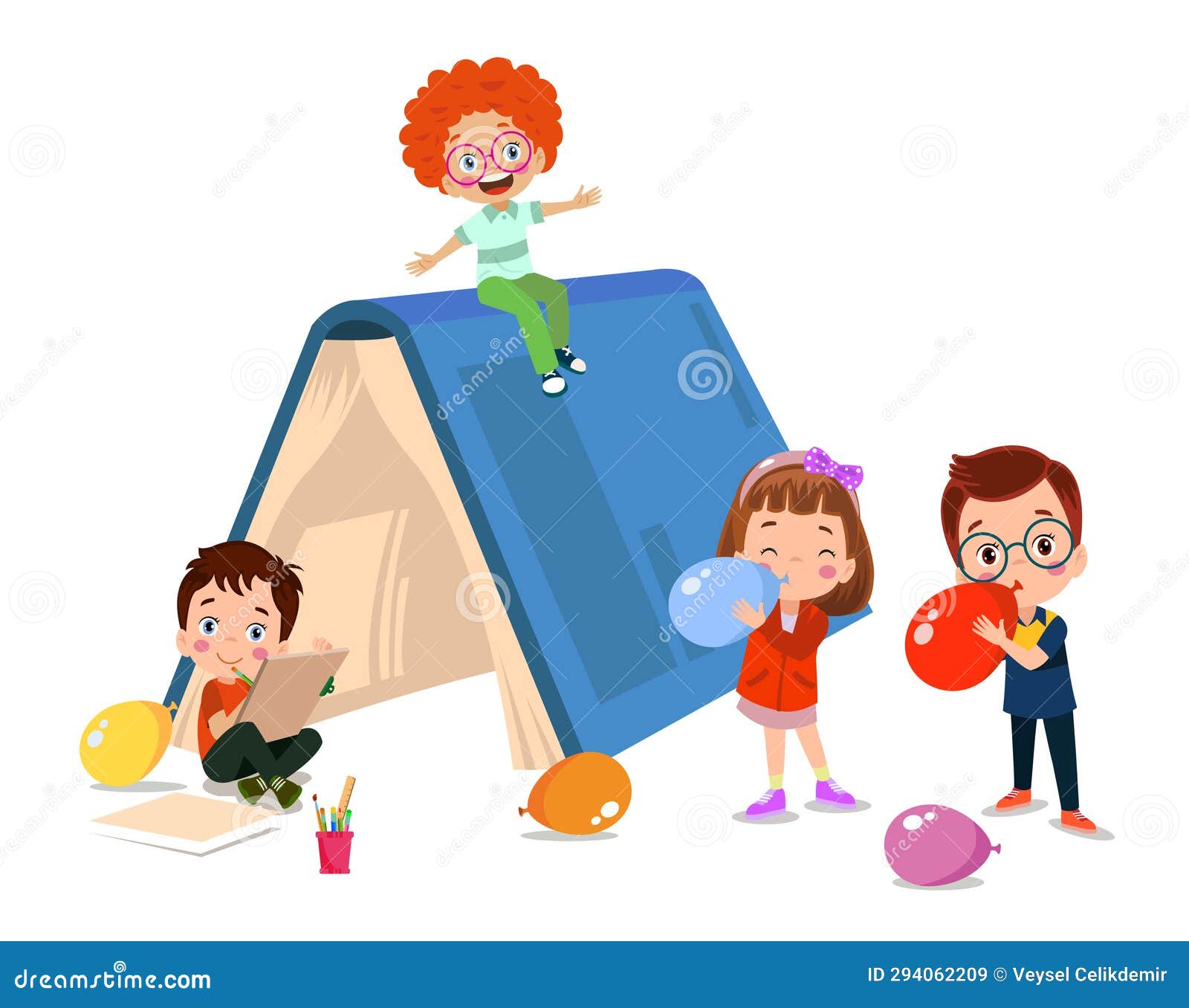 Kids Reading, Group of Friends Stock Illustration - Illustration of ...