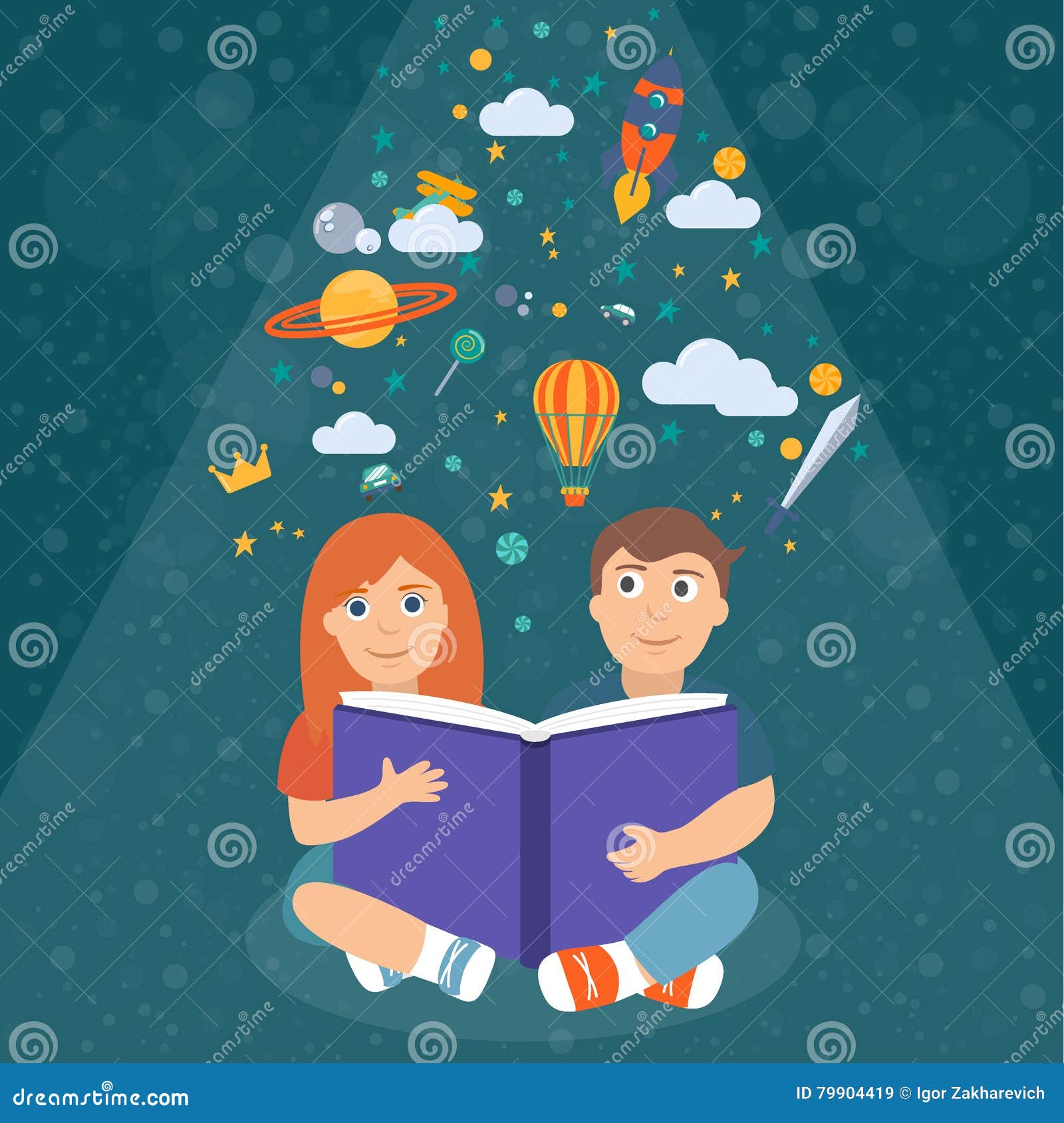 Kids reading illustration stock illustration. Illustration of amazed ...