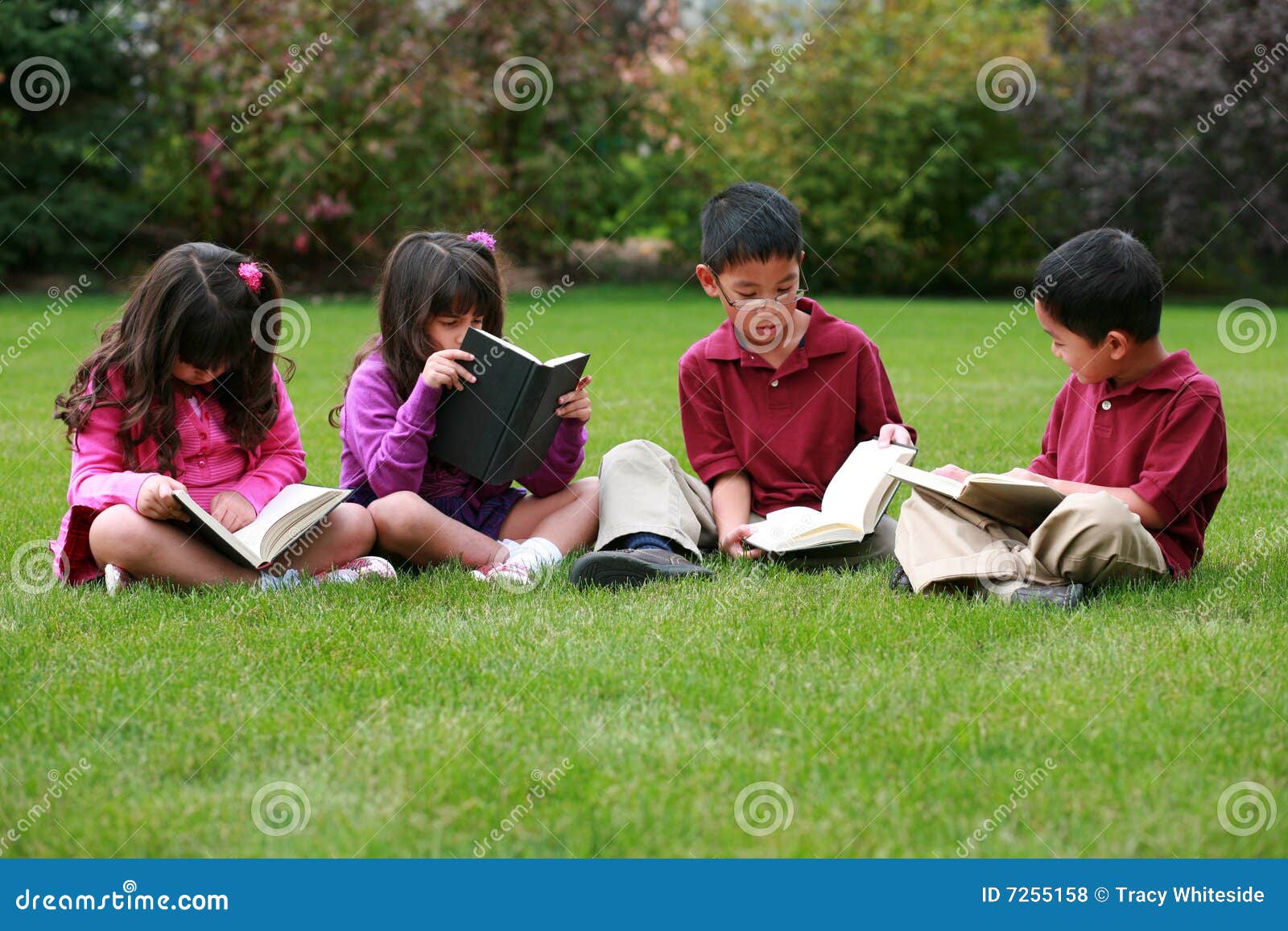 Kids Reading Outside stock photo. Image of female, child - 7255158