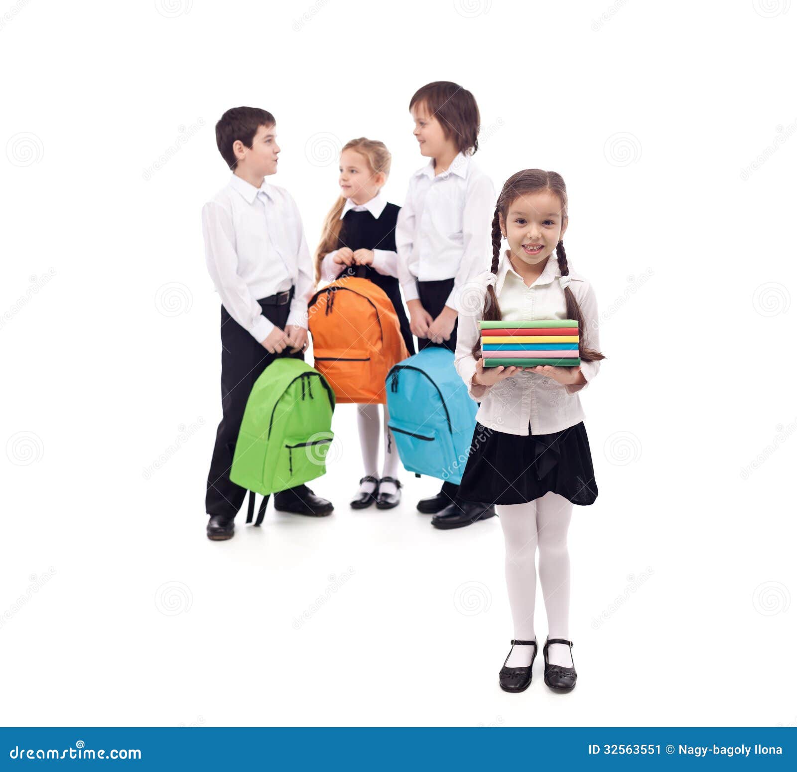 Kids Returning To School with Books and Backpacks Stock Image - Image ...