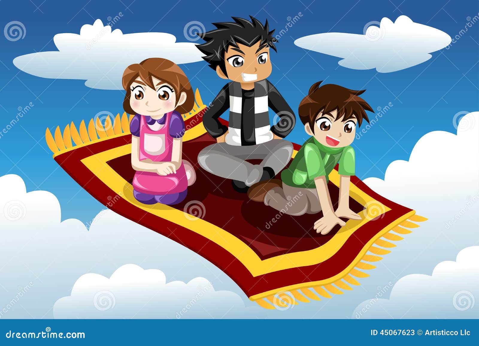 Kids Riding on a Flying Carpet Stock Vector - Illustration of fantasy ...