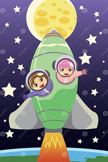 Kids riding on a rocket stock vector. Illustration of playing - 46730632