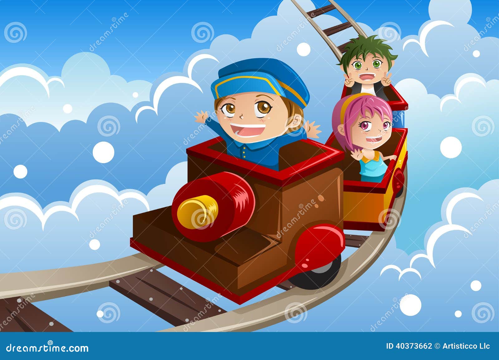 Kids riding a train stock vector. Illustration of drawing - 40373662