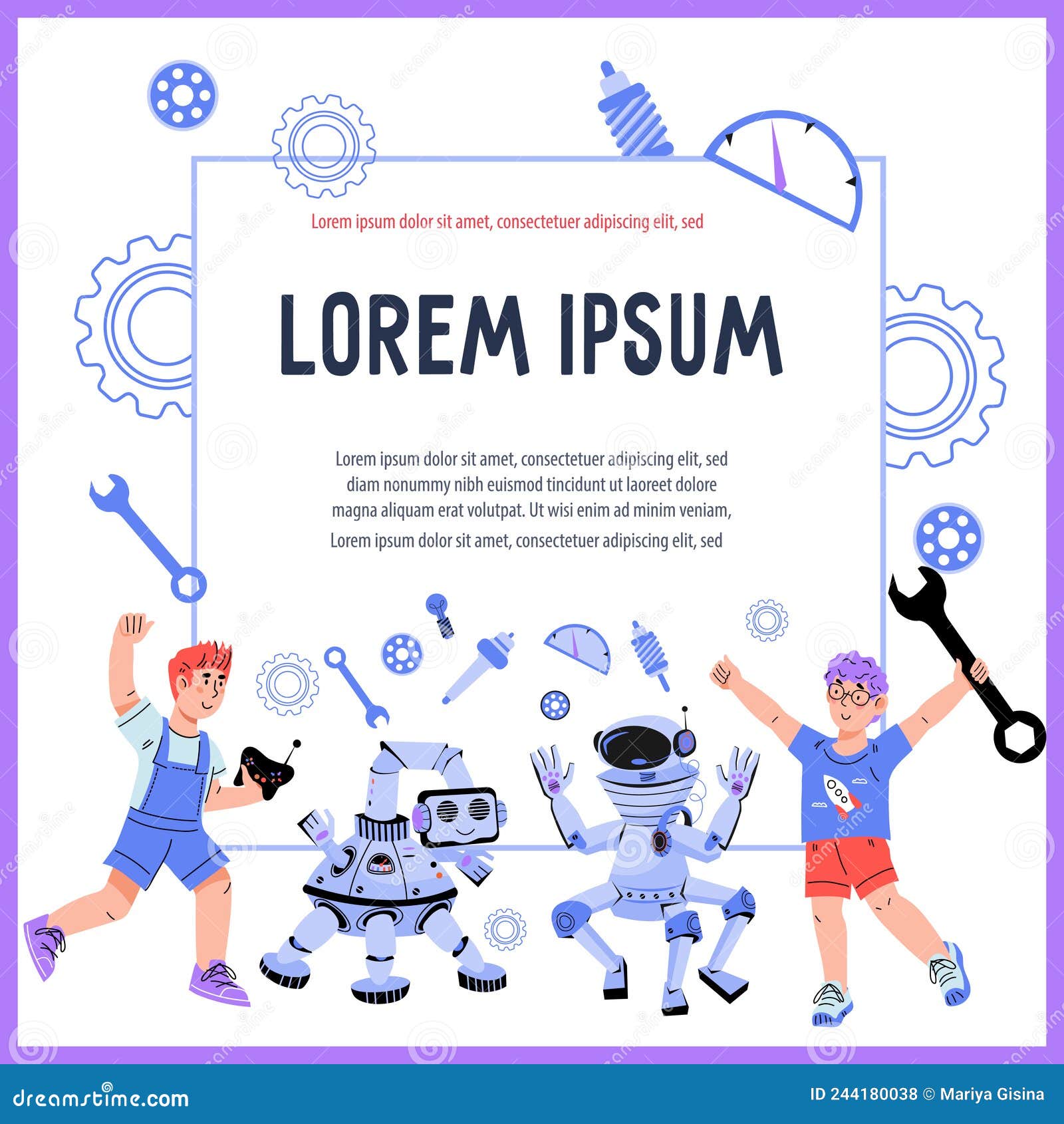 Kids Robotics Classes Banner Or Poster Mockup, Flat Vector Illustration ...