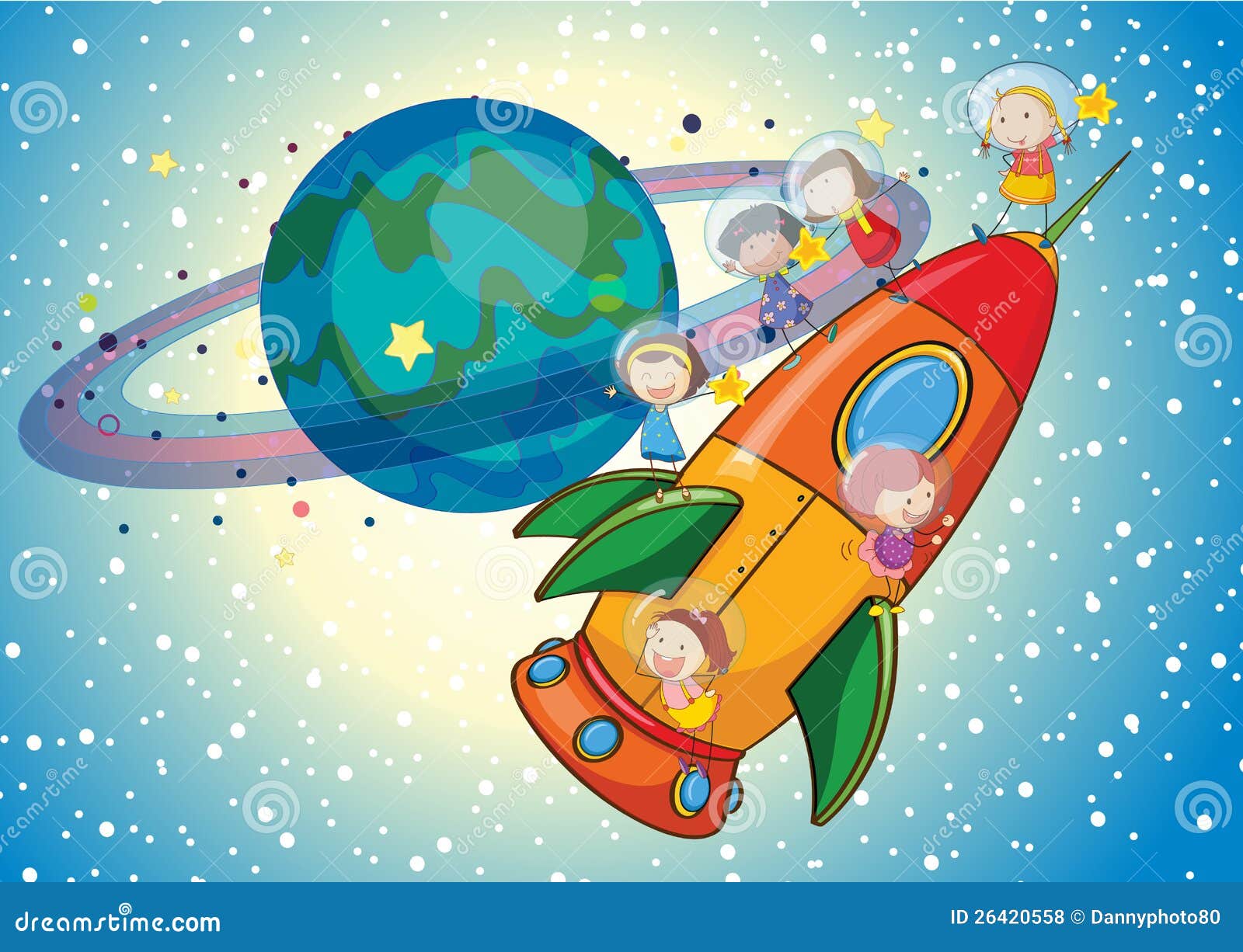 Kids on a rocket stock vector. Illustration of rings - 26420558