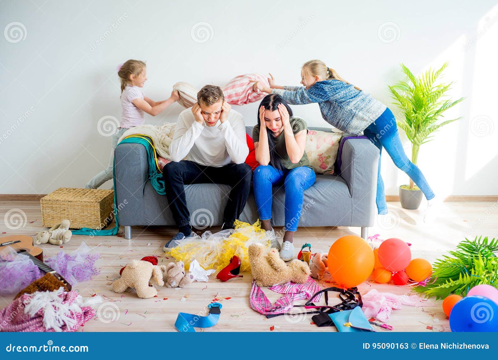 Kids romping at home stock image. Image of carpet, disorder - 95090163