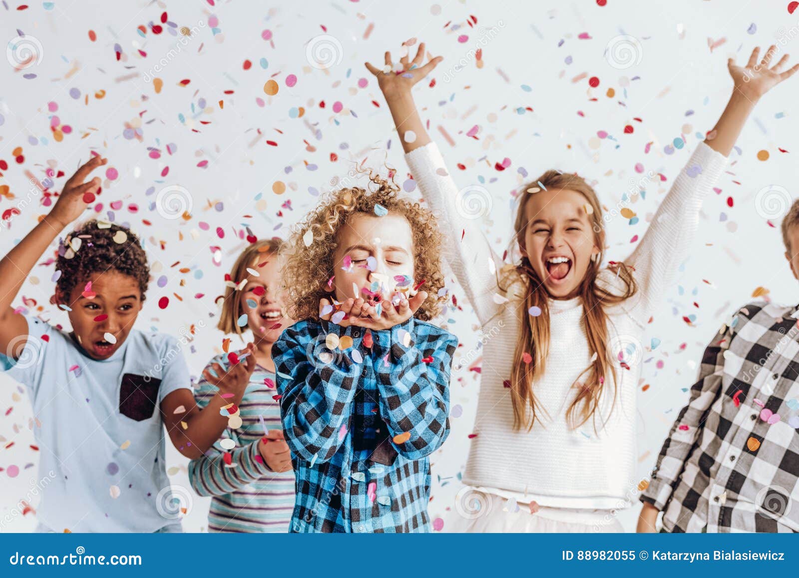 Kids in a Room Full of Confetti Stock Image - Image of entertainment ...