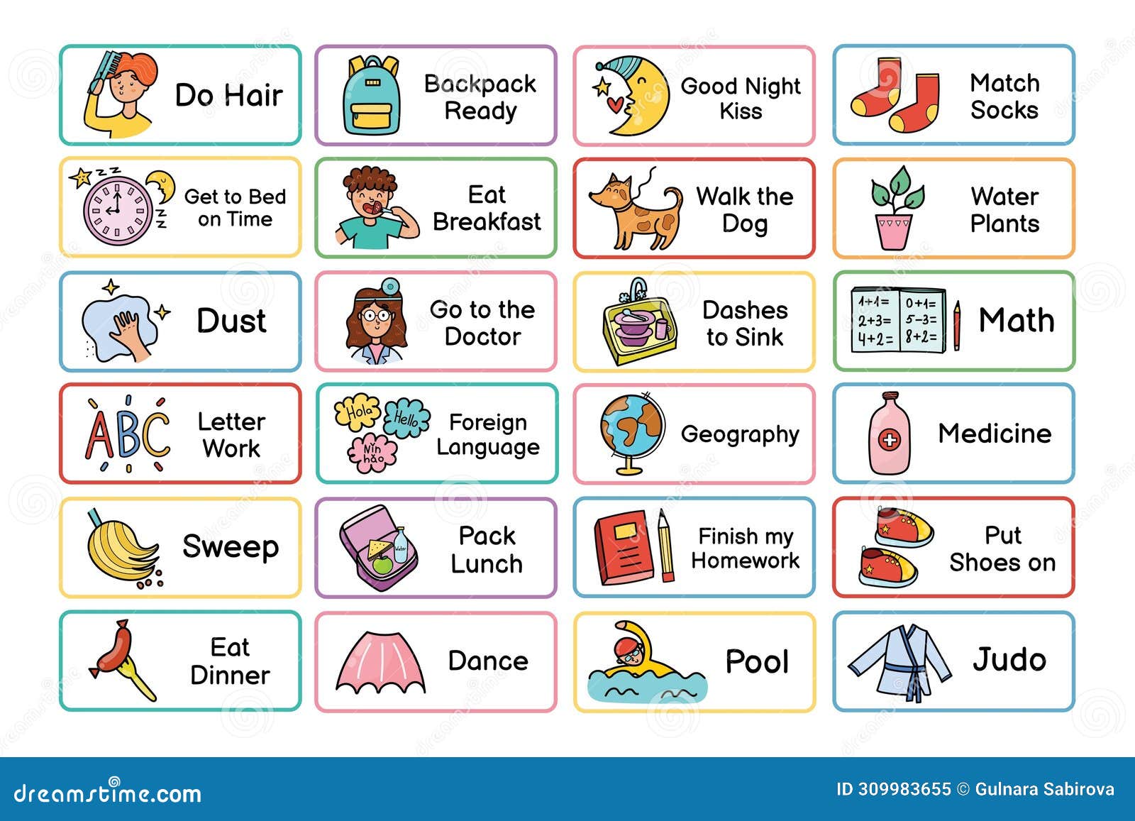 Kids daily Routine Chores Collection. Responsibilities List for the ...