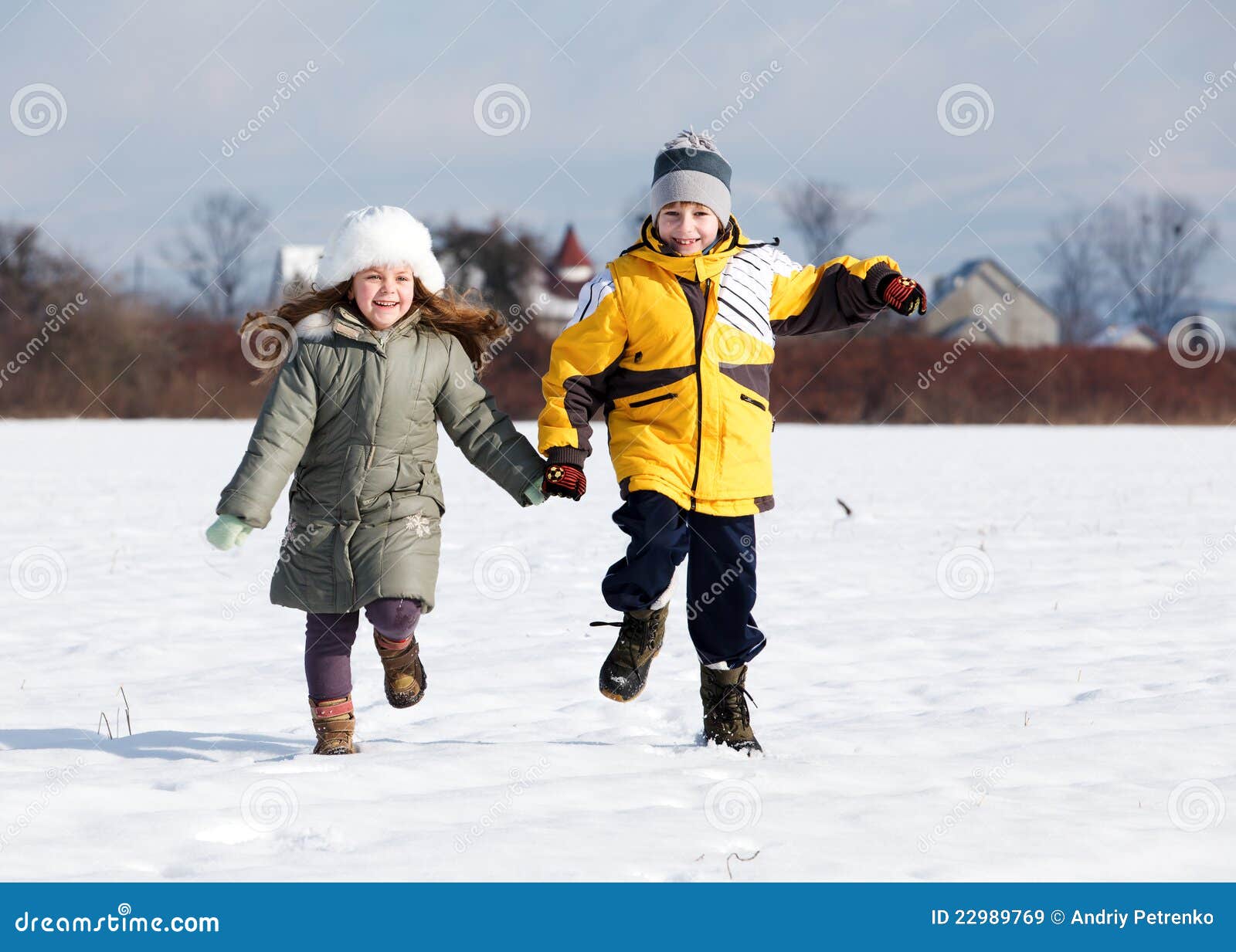 Kids running in field stock image. Image of brother, season - 22989769