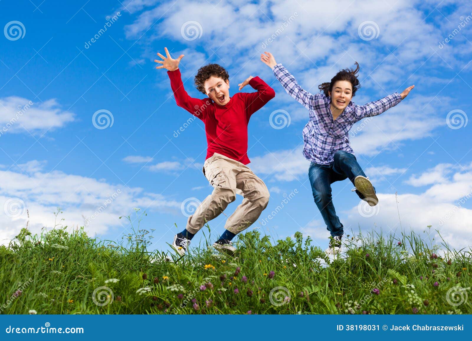 Kids Running, Jumping Outdoor Stock Image - Image of energy, girls ...