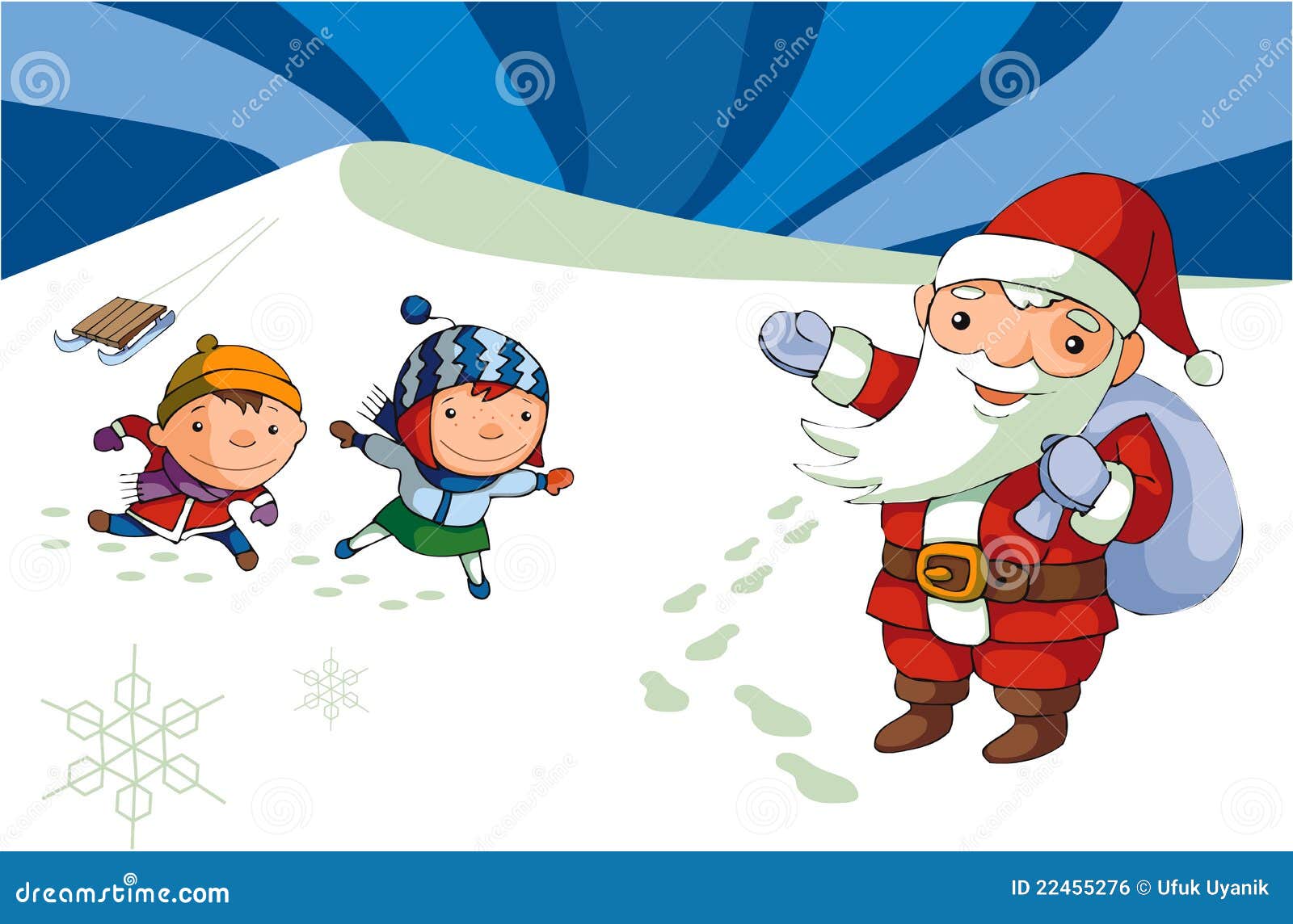 Kids are running to Santa stock illustration. Illustration of children ...