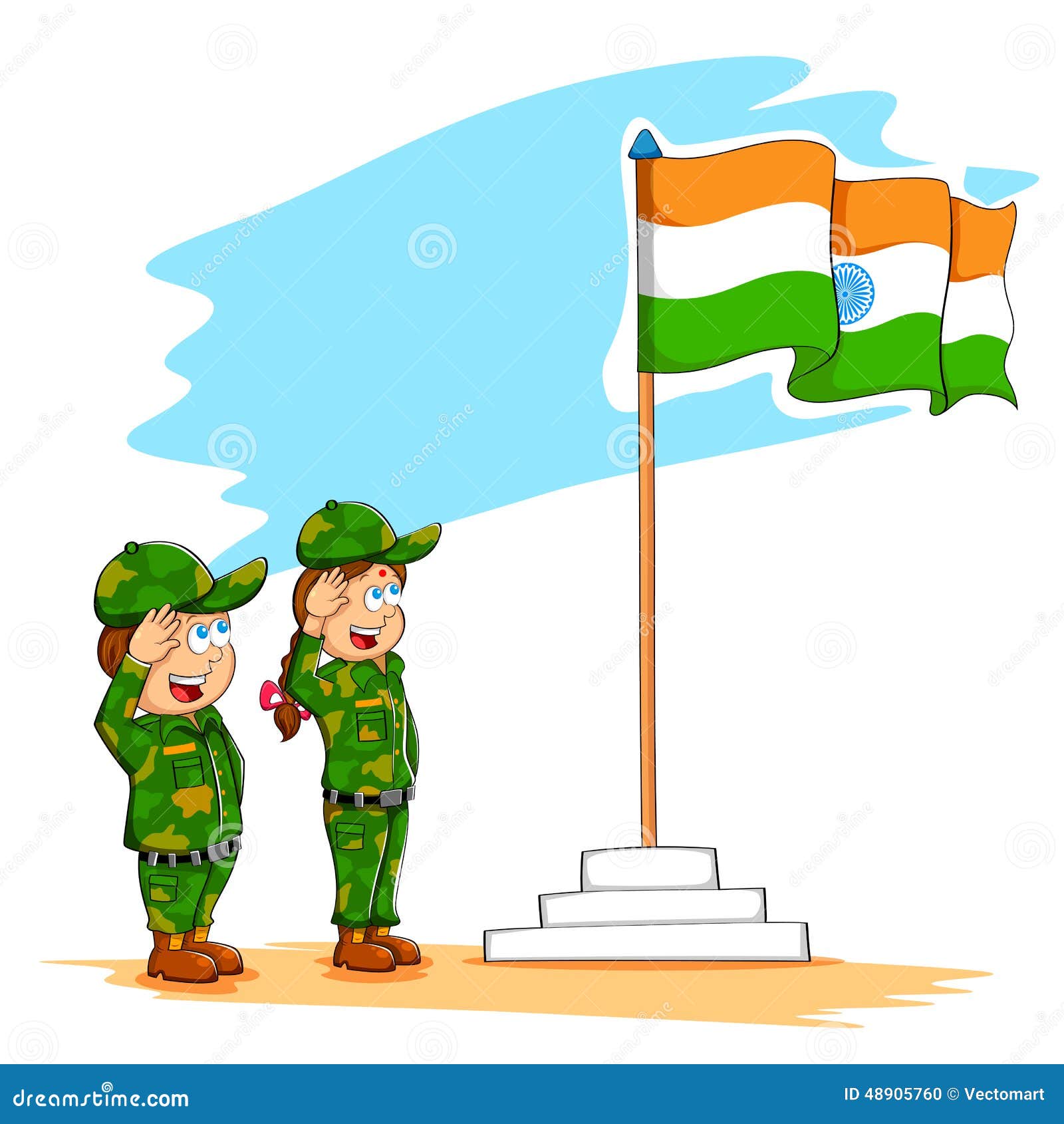 Kids saluting Indian flag stock vector. Illustration of girl - 48905760