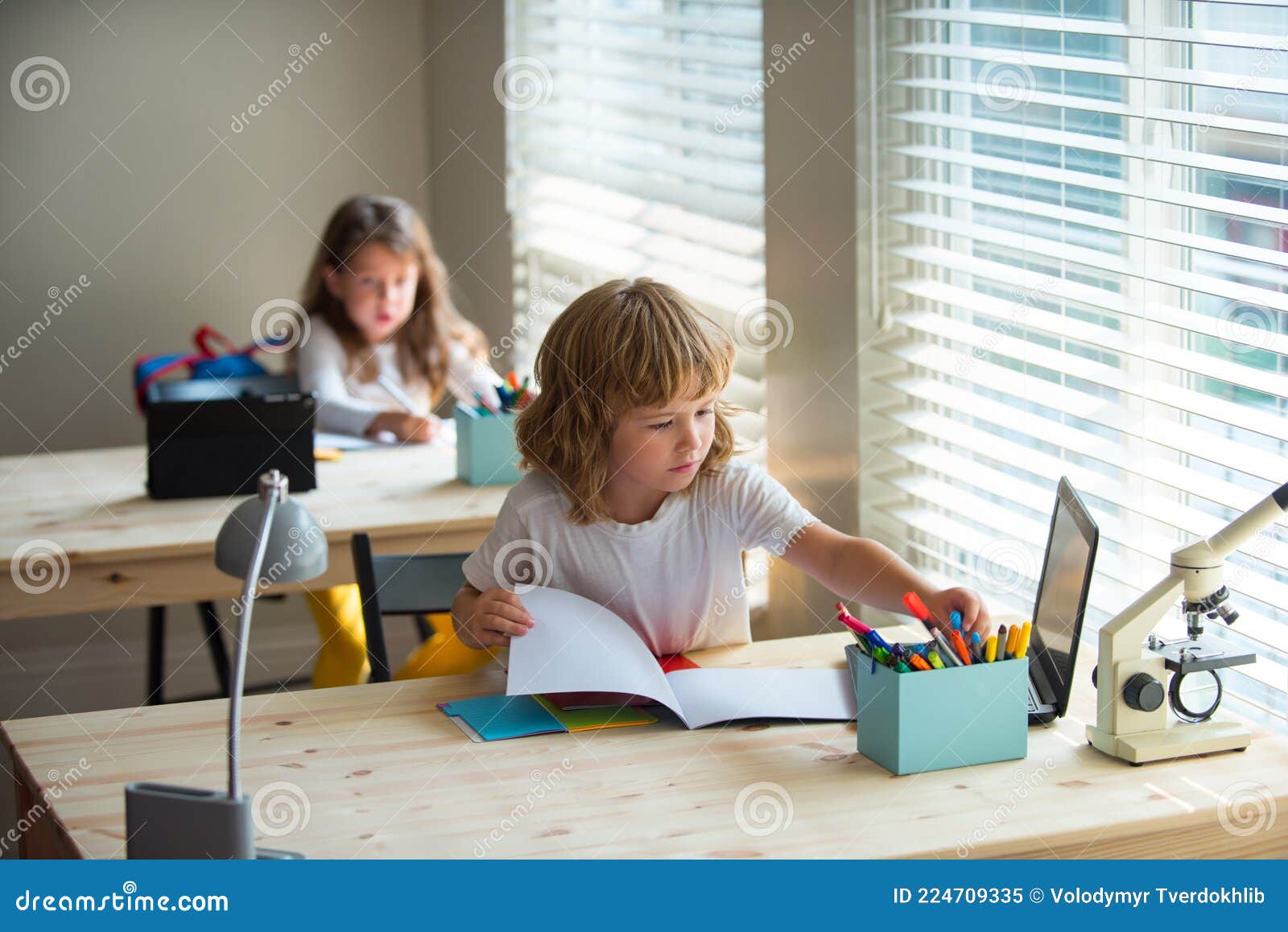 Kids at School. School Boy with Writing Lesson. Stock Image - Image of ...