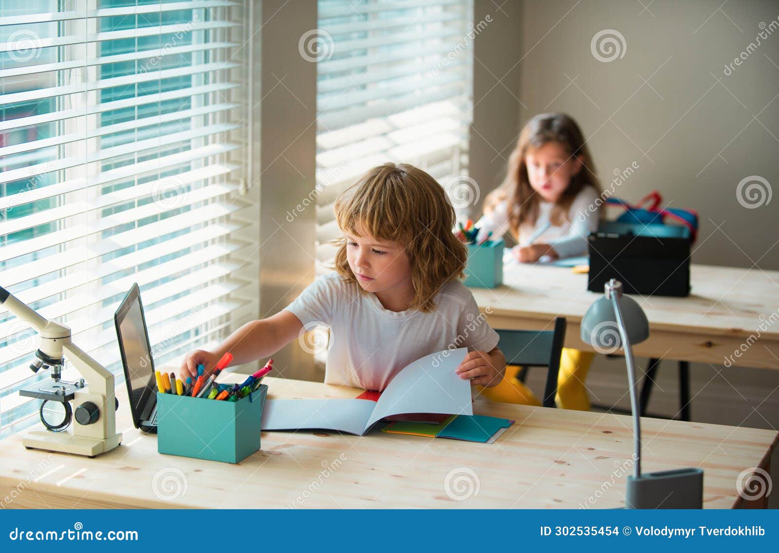 Kids at School. School Boy with Writing Lesson. Stock Photo - Image of ...