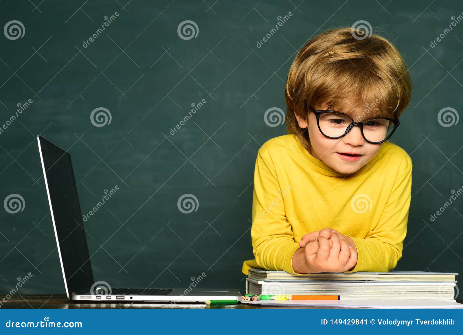 Kids School. Hard Exam. Education First. Elementary School. Boy from ...