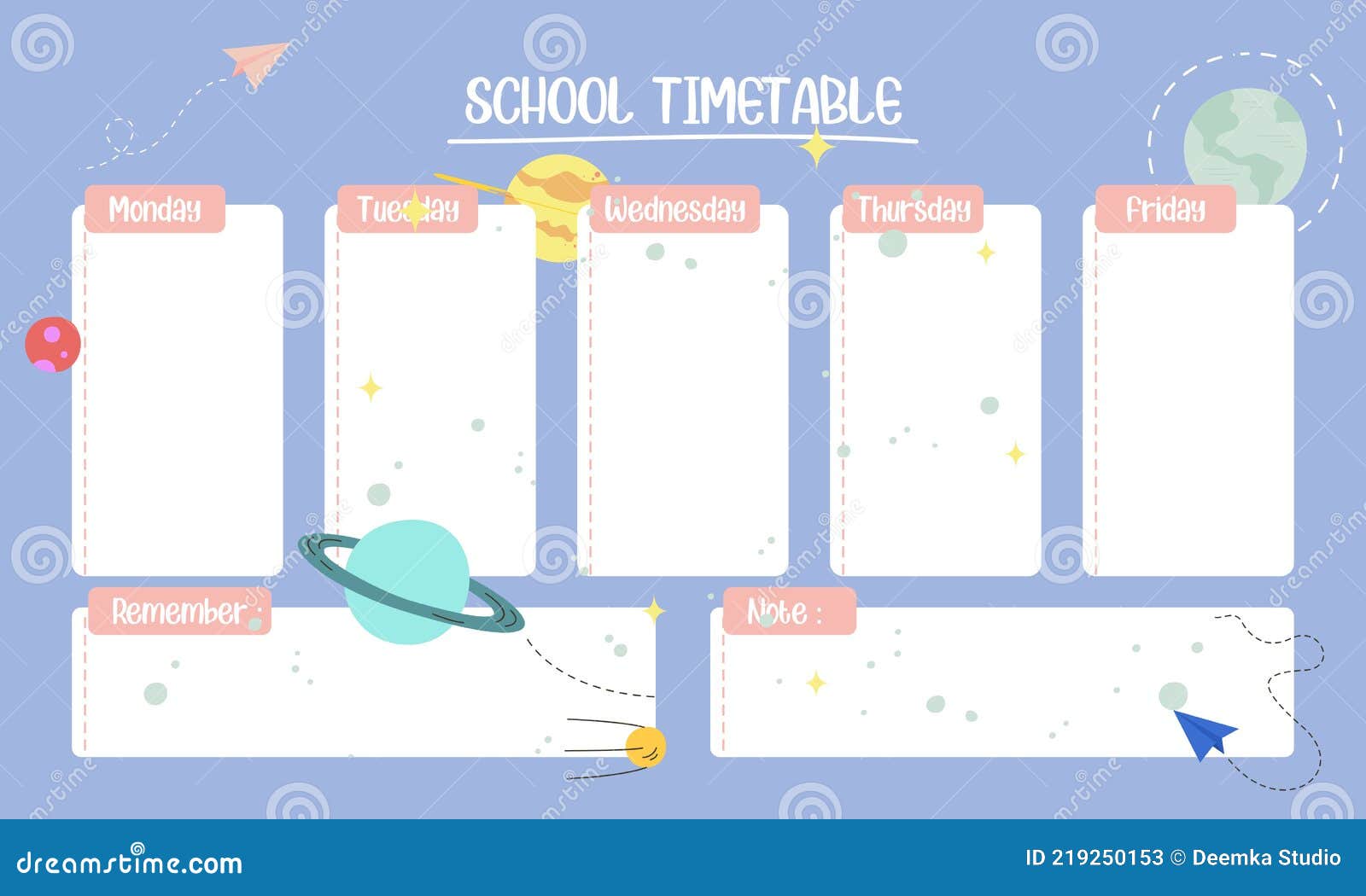Kids School Planner Grafis. School Timetable for Student Stock Vector ...