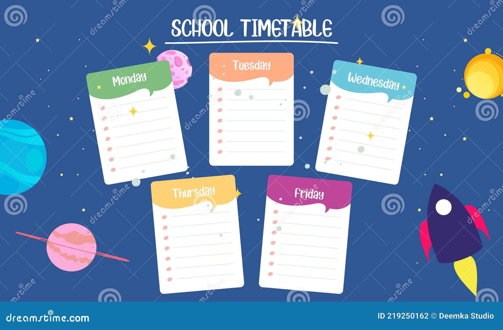 Kids School Planner Grafis. School Timetable for Student Stock Vector ...