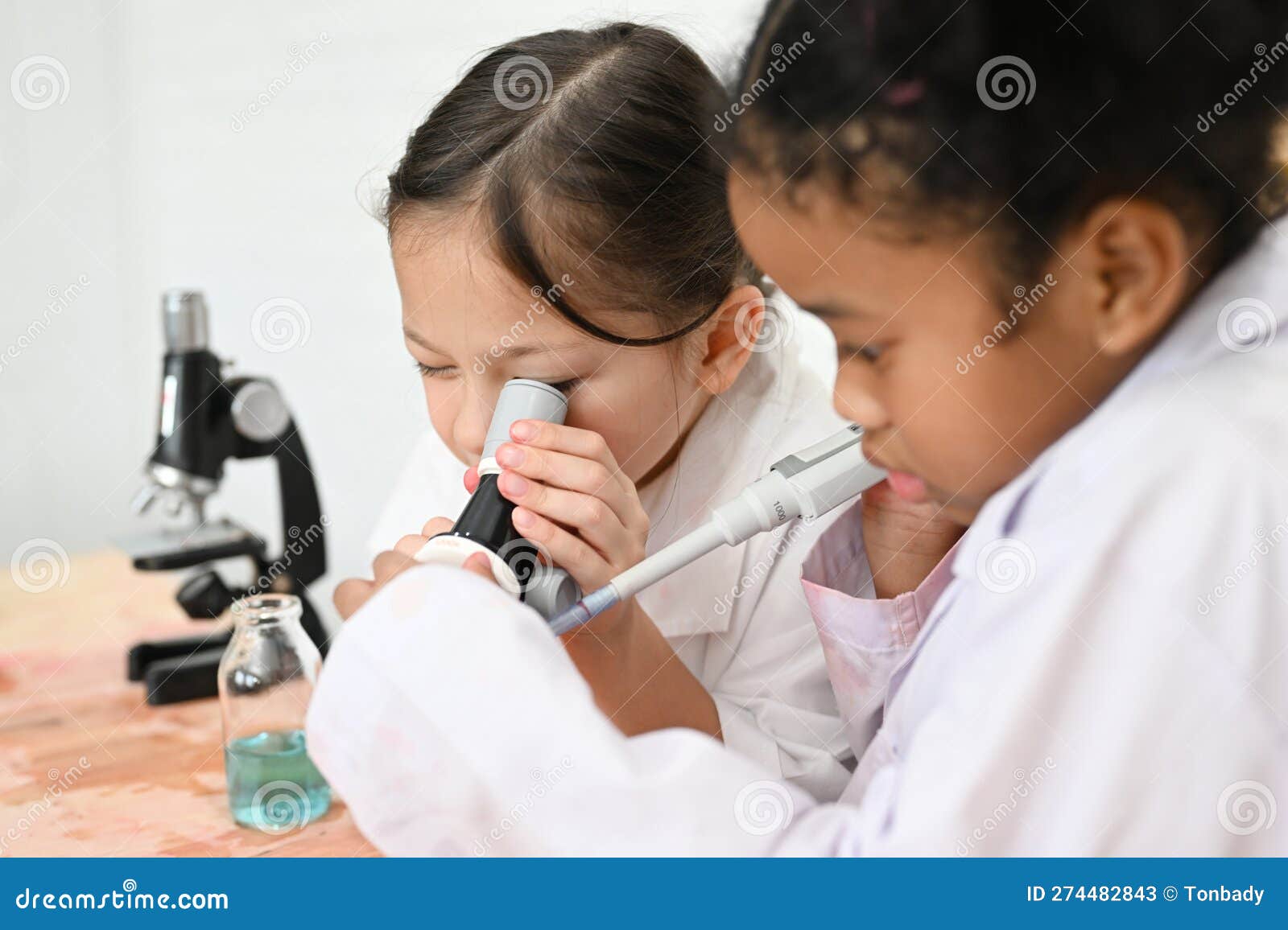Kids with Science Lab Coat Studying and Learning in Science at School ...