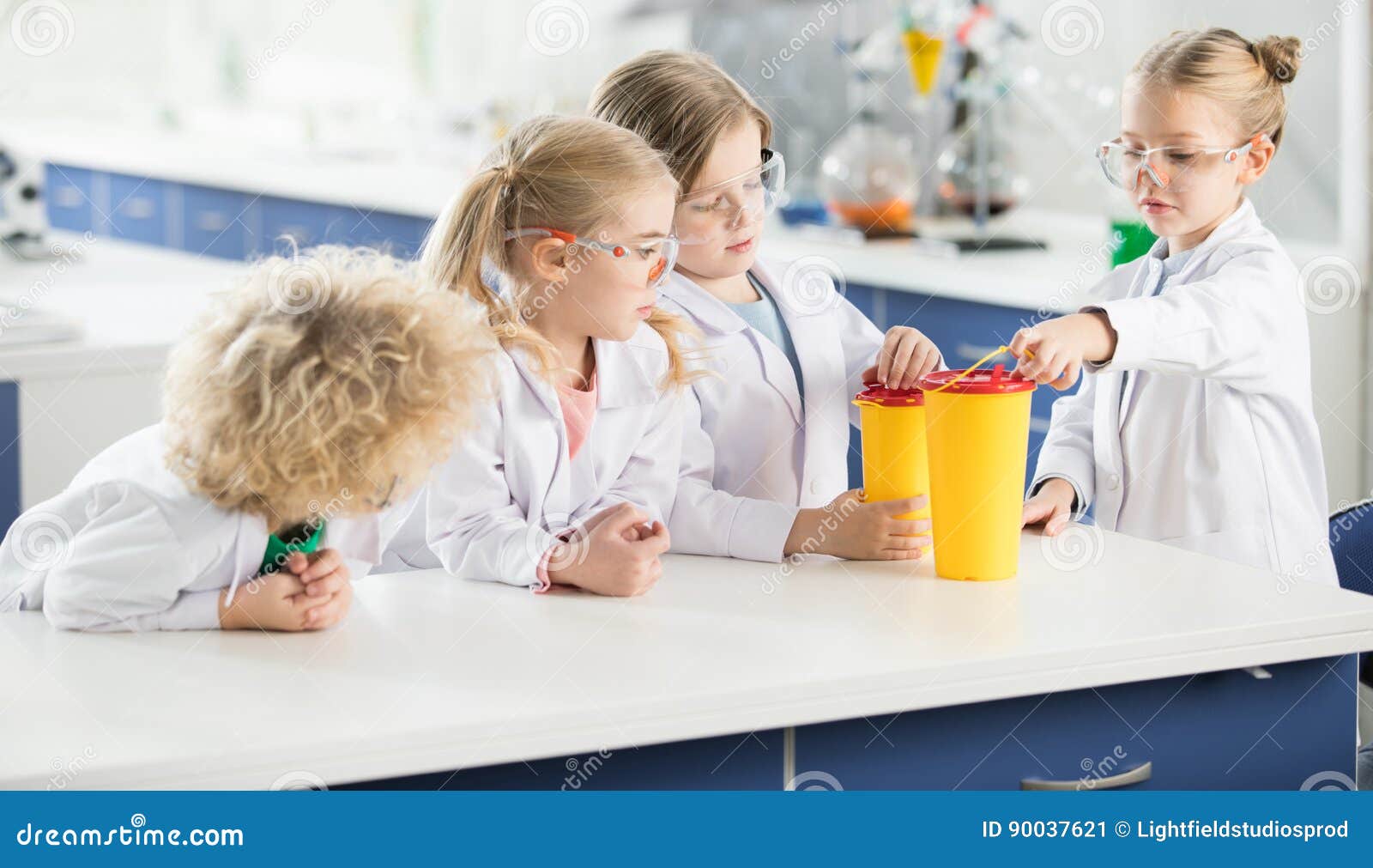 Kids in Science Laboratory Making Experiment Stock Image - Image of ...