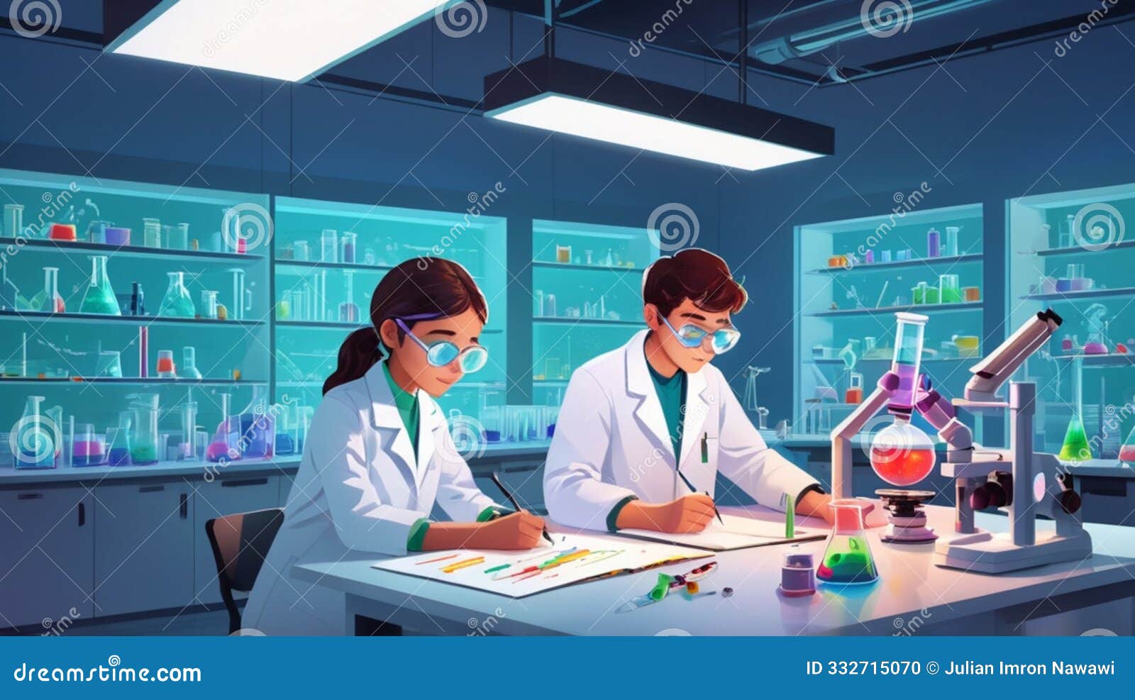 Kids Science Vector Illustration. Little Kid Scientist Concept Doing ...