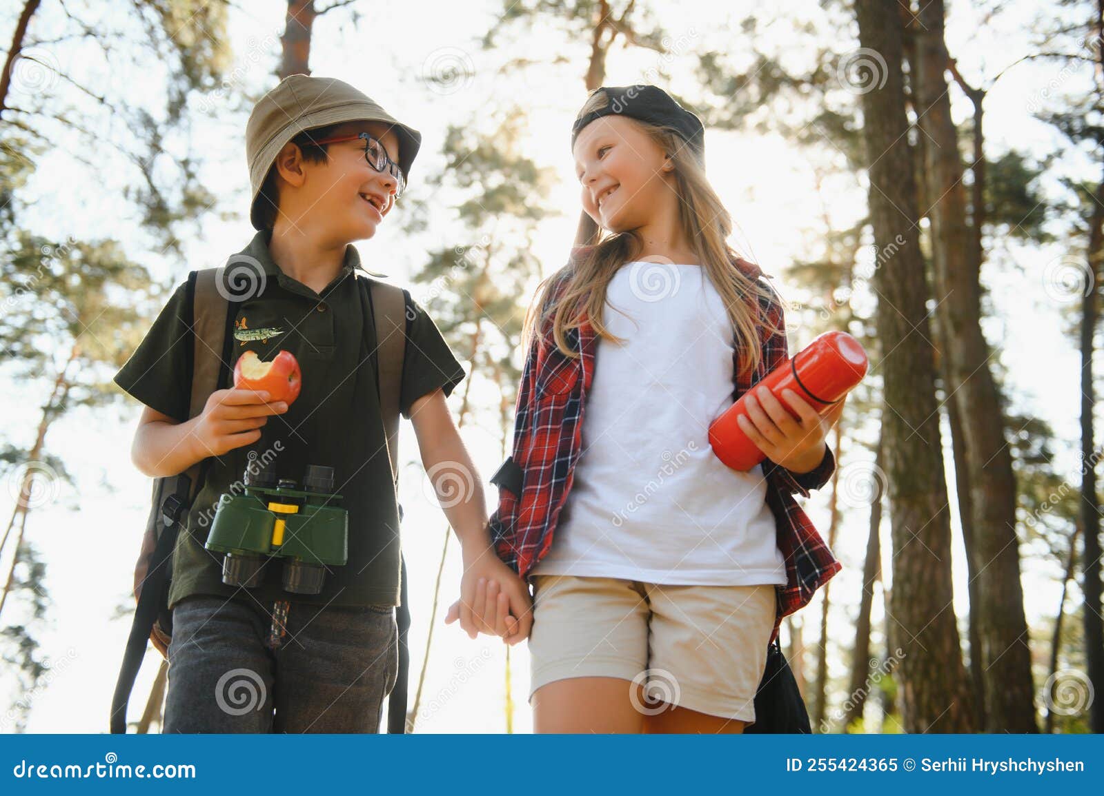 Kids scouts in the forest. stock image. Image of group - 255424365