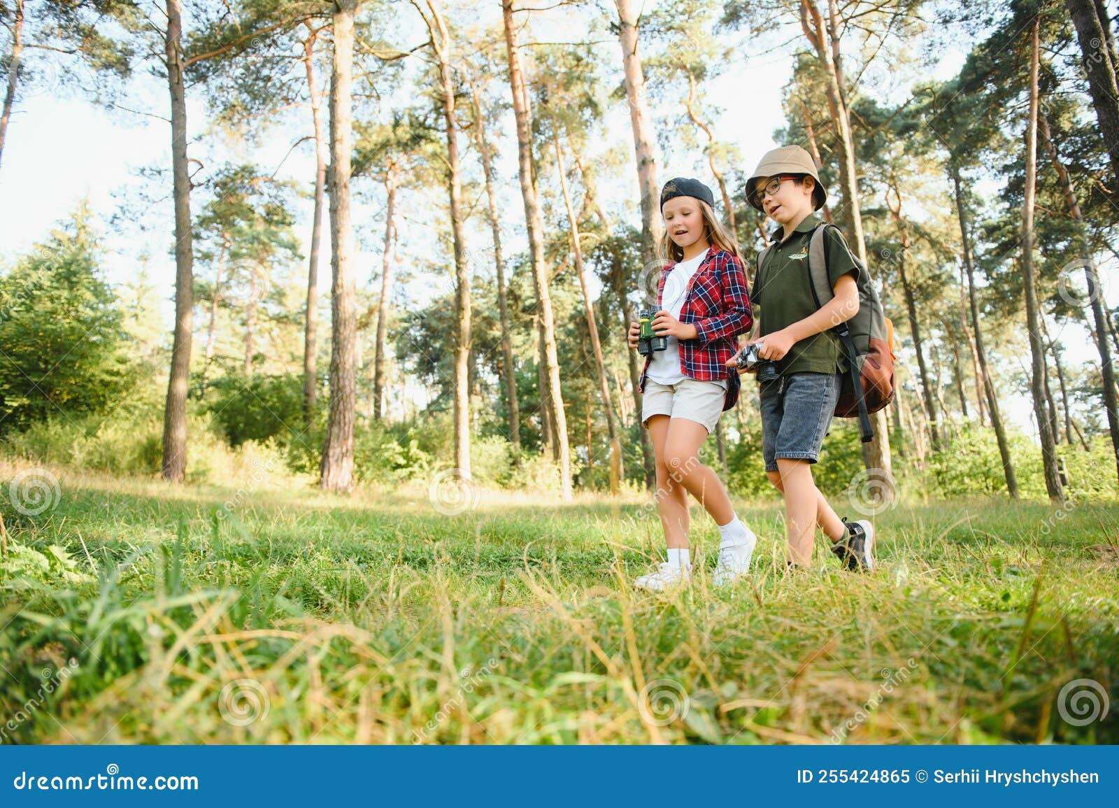 Kids scouts in the forest. stock image. Image of scout - 255424865