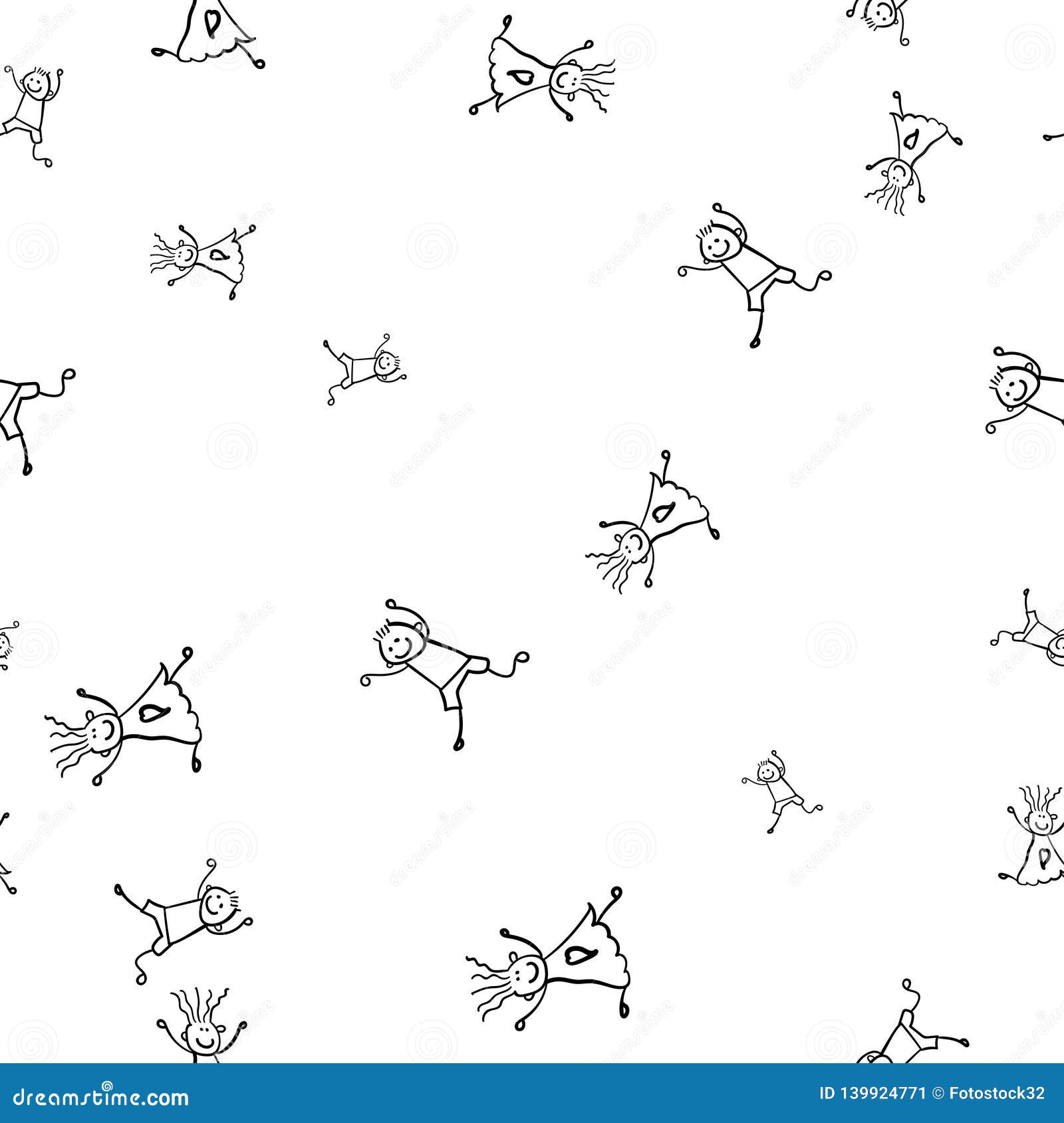 Kids Seamless Pattern in Doodle Style Stock Illustration - Illustration ...