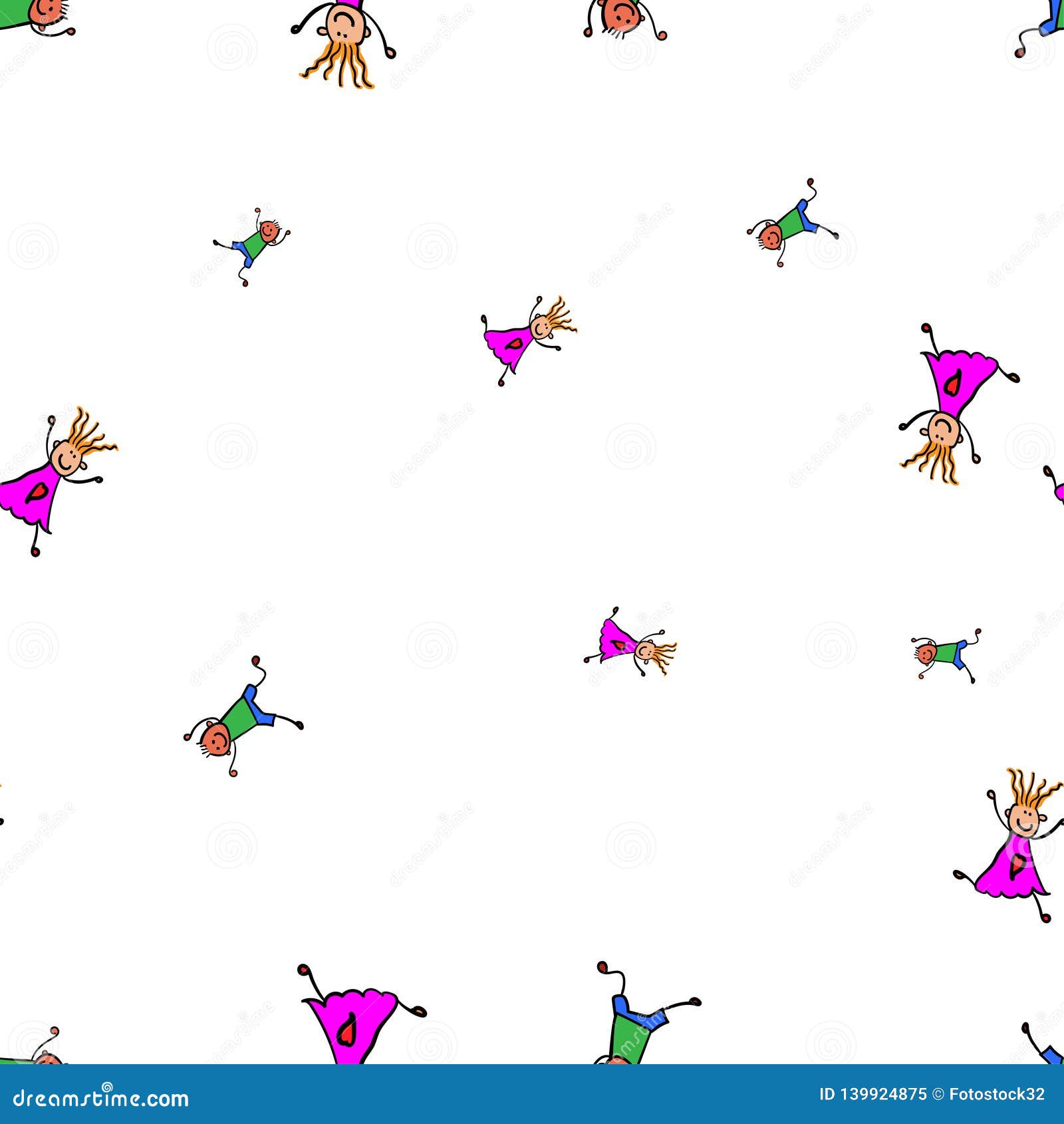 Kids Seamless Pattern in Doodle Style Stock Illustration - Illustration ...
