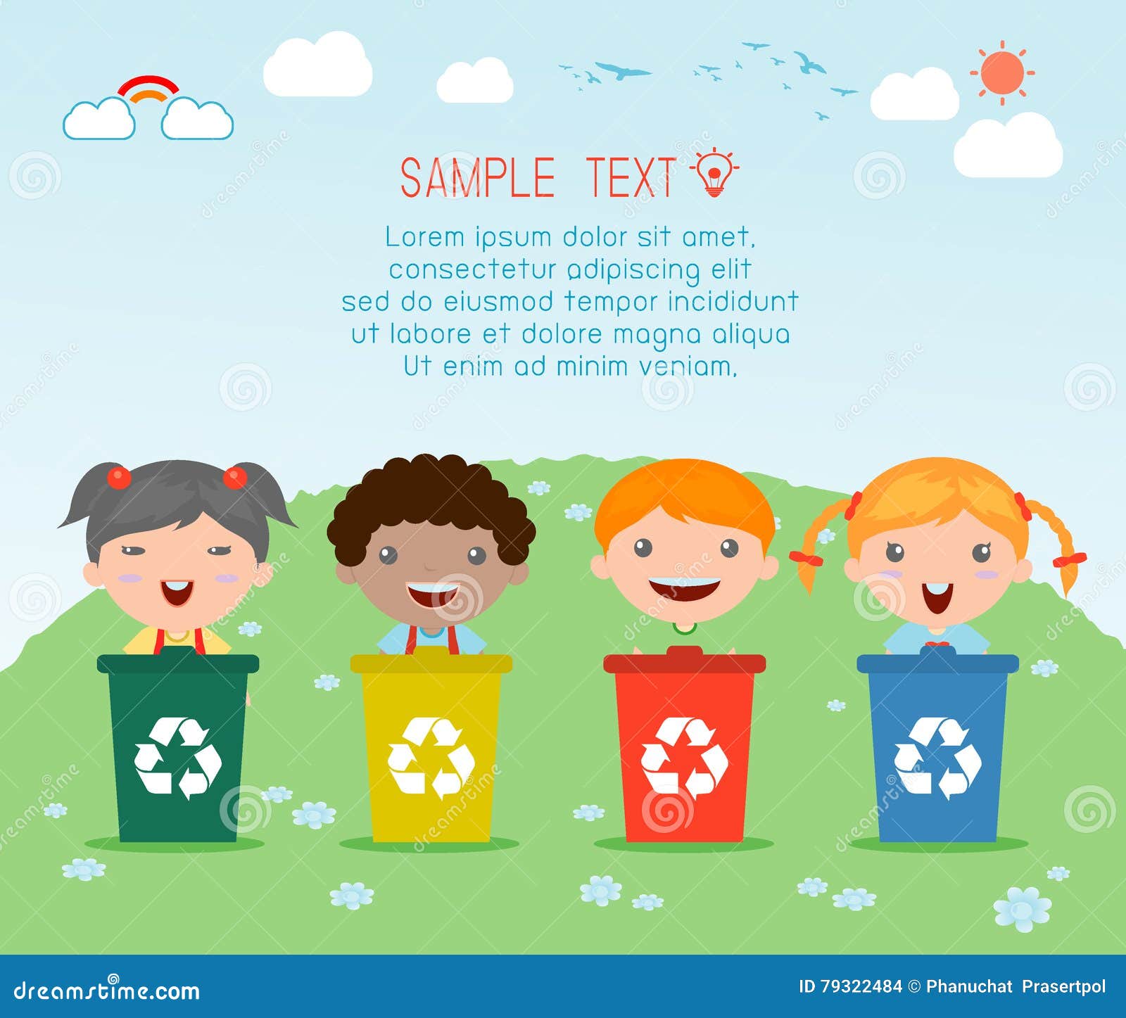 Kids Segregating Trash, Recycling Trash, Save the World , Vector ...