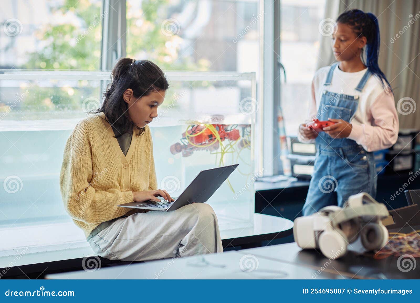 Kids Setting Up Robots in Engineering Class Stock Image - Image of ...